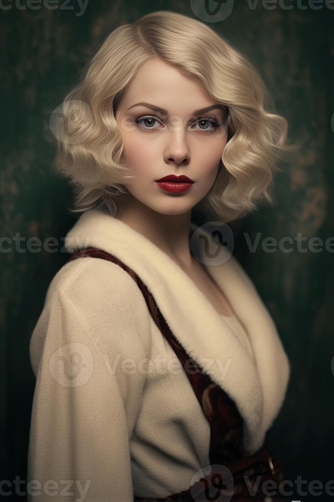Ai Generative Beautiful Blond Woman Vintage Style Portrait 29393233