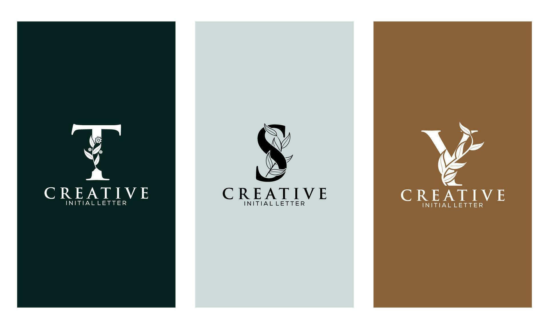 Set Of Botanical Minimalistic Initial Letter T S Y Logo Vector