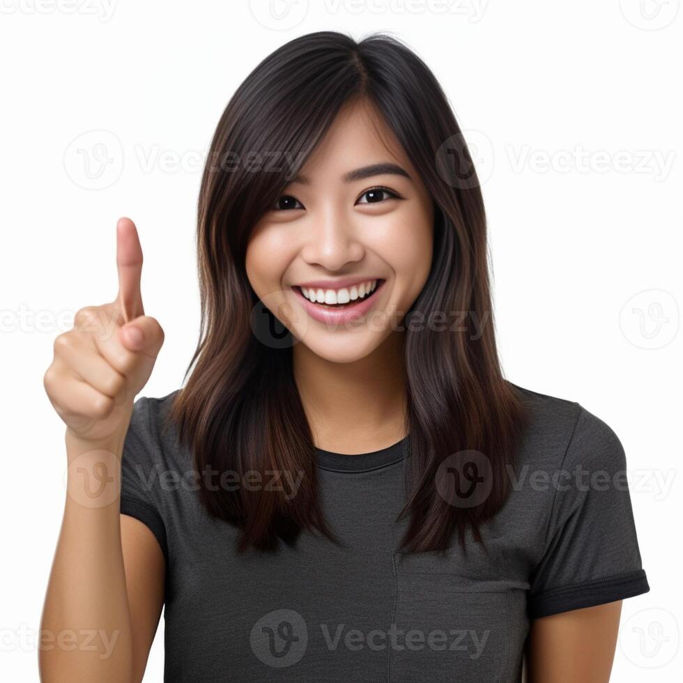 Beauty Pointing Copy Space Beautiful Young Asian Woman Pointing Copy Space And Smiling While