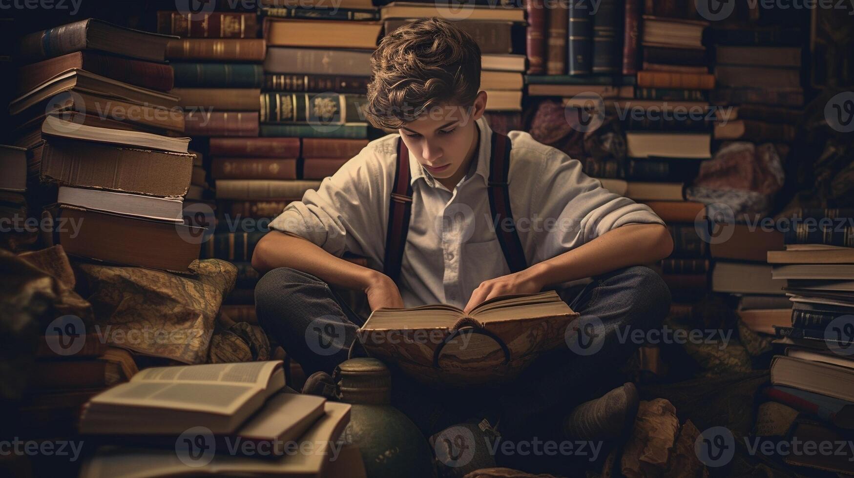Happy bookworm Side view of happy young man reading book while lying on ... Happy bookworm Side view of happy young man reading book while lying on ...
