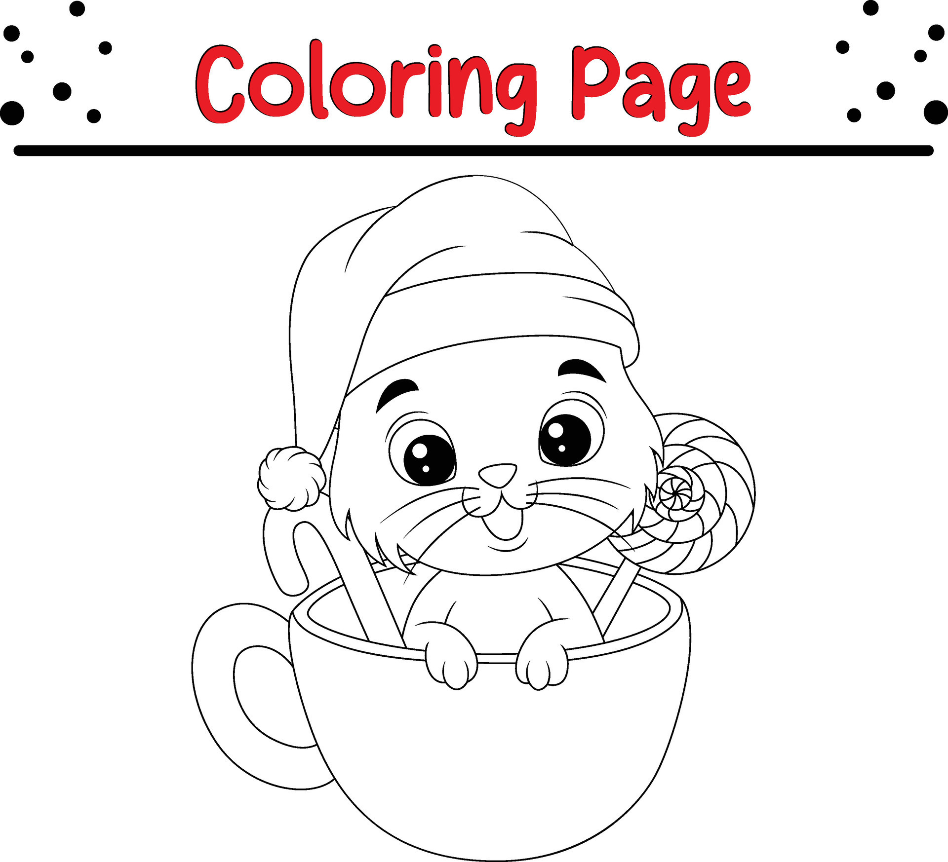 Happy Christmas cat coloring page for children. 29434263 Vector Art at ...