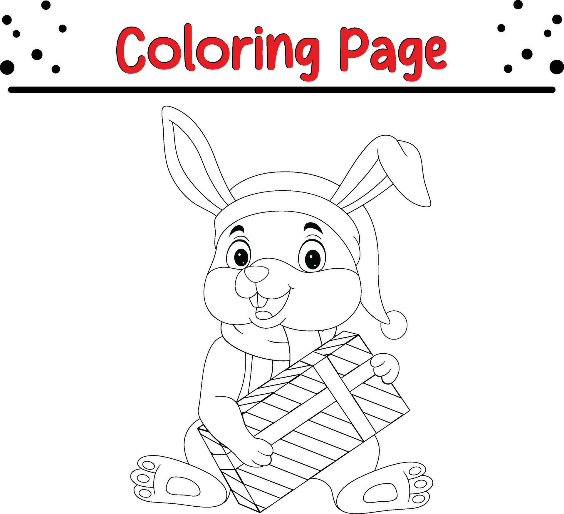 Cute rabbit Christmas coloring page for kids. Happy Winter Christmas ...