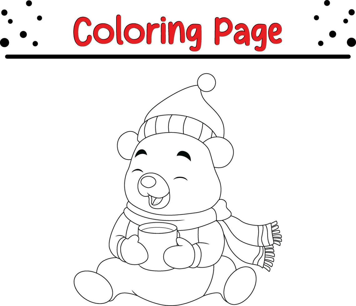 Cute bear Christmas coloring page for kids. Happy Winter Christmas ...