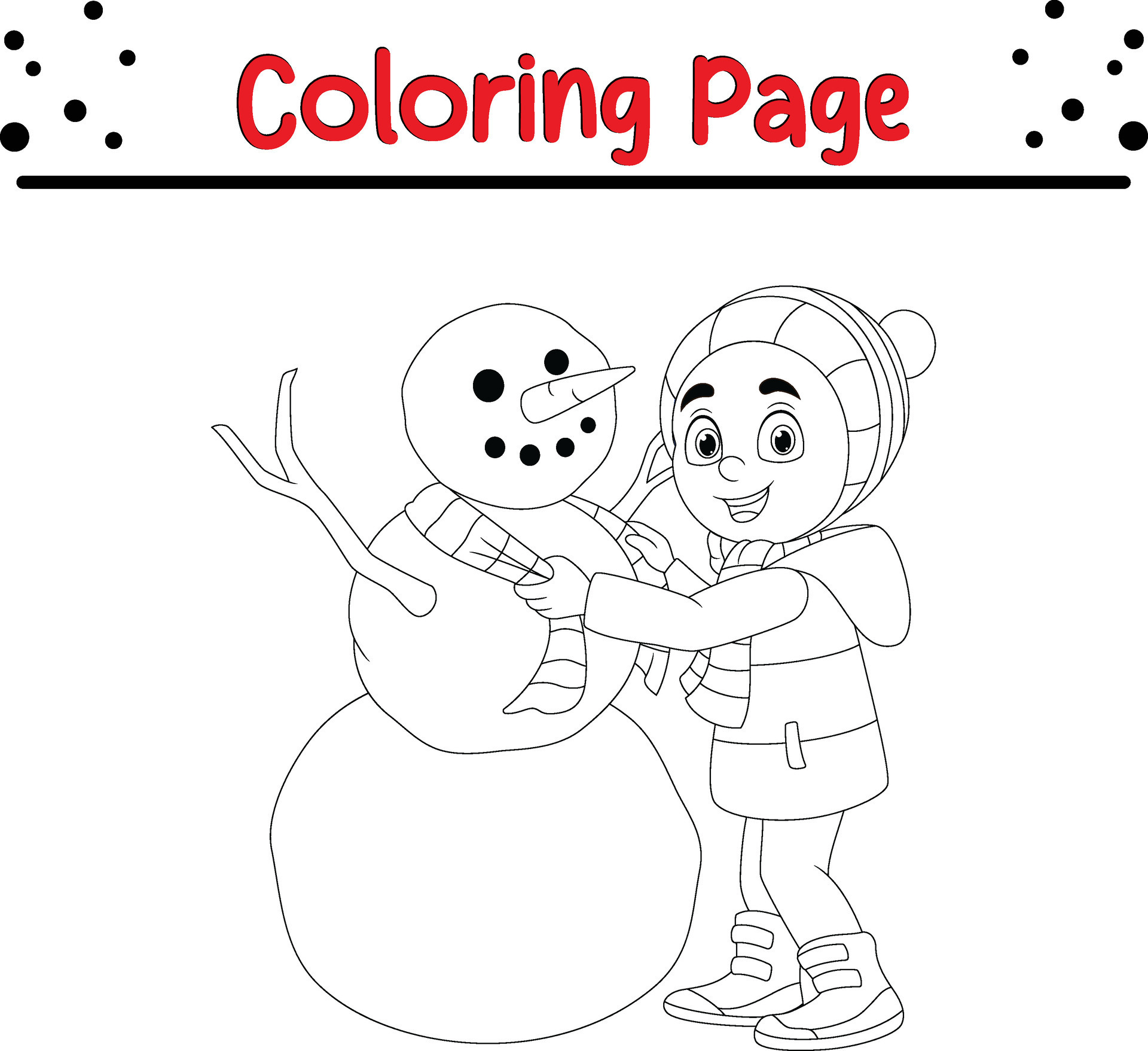Cute snowman Christmas coloring page for kids. Happy Winter Christmas ...