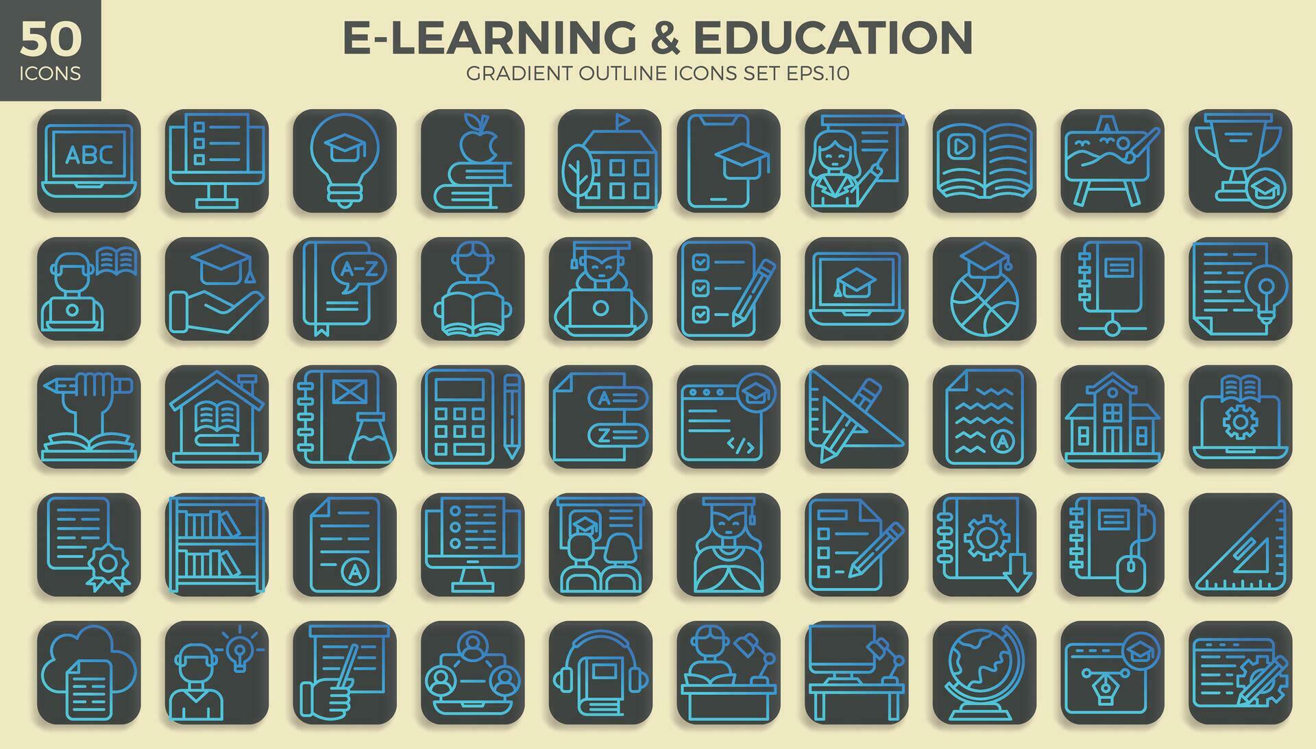 Icon packs of Learning gradient outline with shadow. The collection includes of business ...