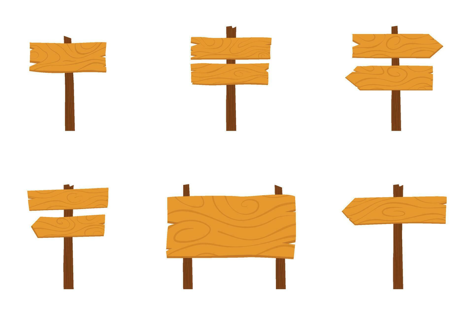 Set wooden signboard in flat design. road direction signboards and arrow pointers, guideposts ...