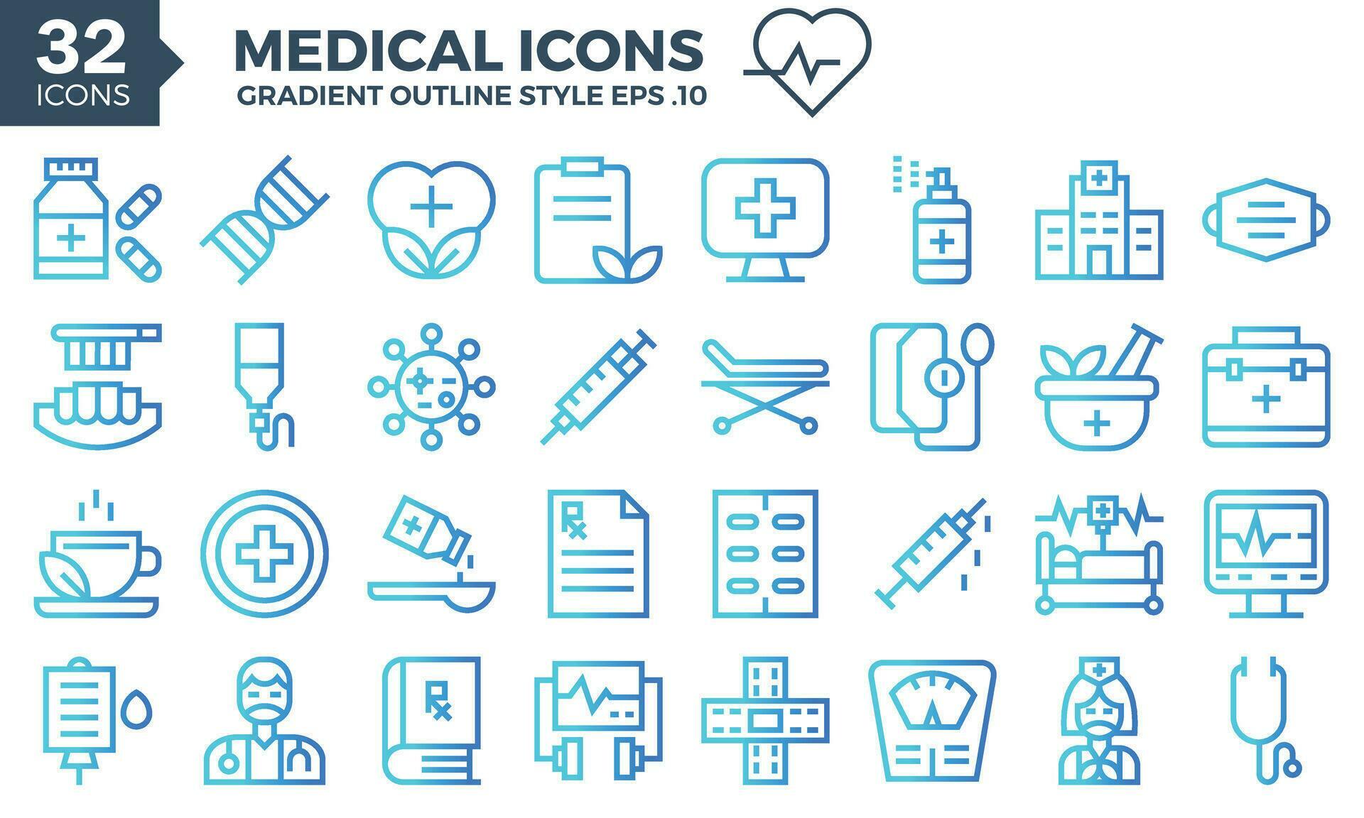 Medical gradient outline icons set. The collection includes of business developments,programing ...