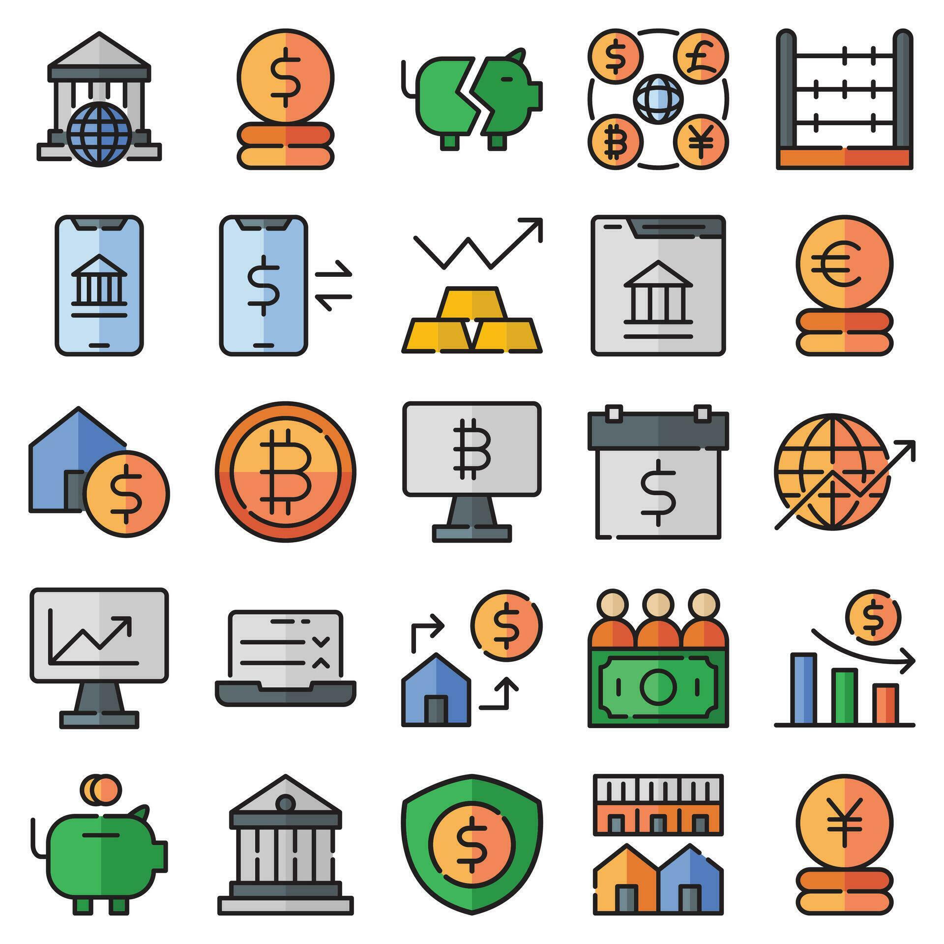 economy filled outline icons set. The collection includes for mobile app,web design, UI or site ...
