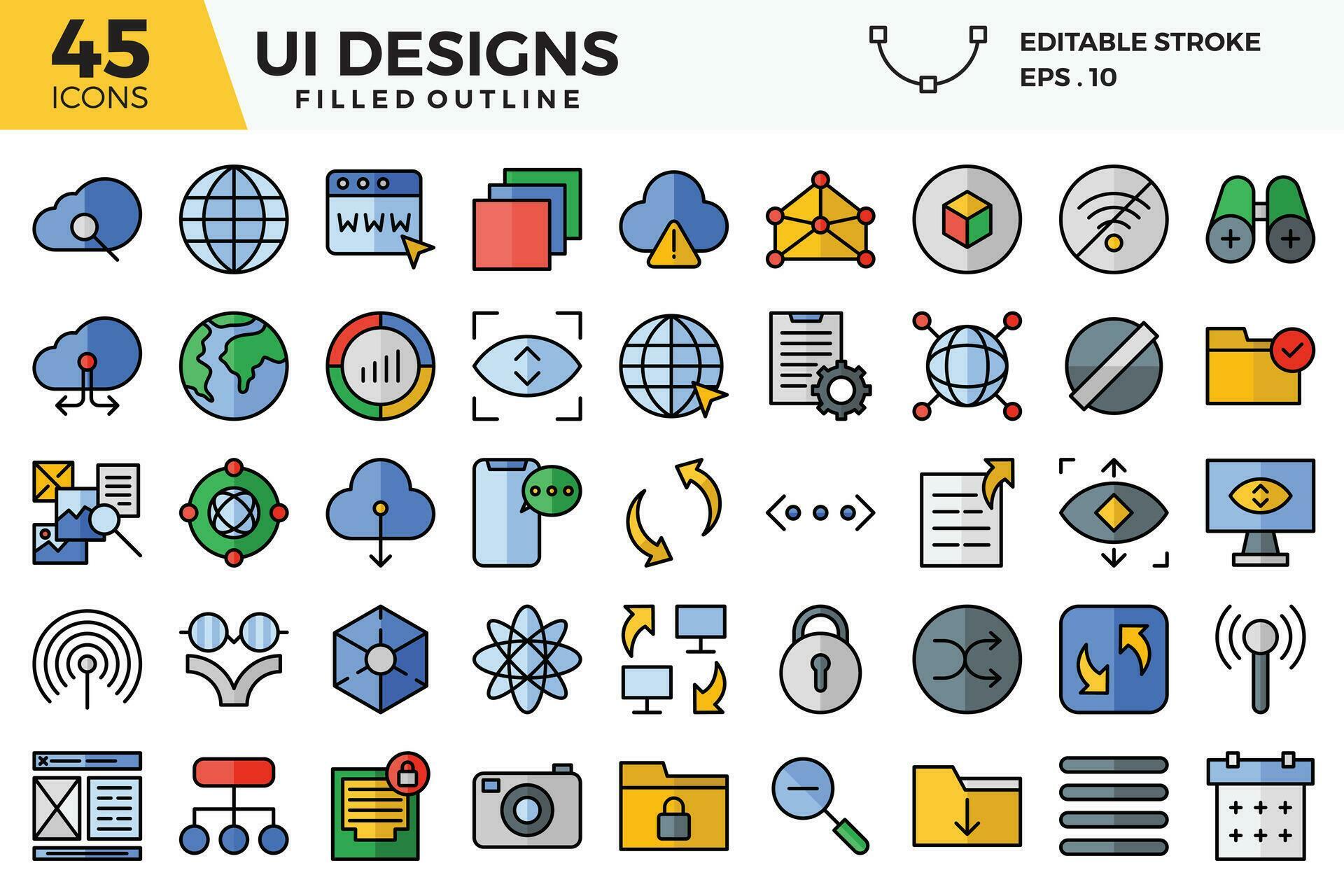 UI design filled outline icons set. The collections include for web design ,app design, UI ...