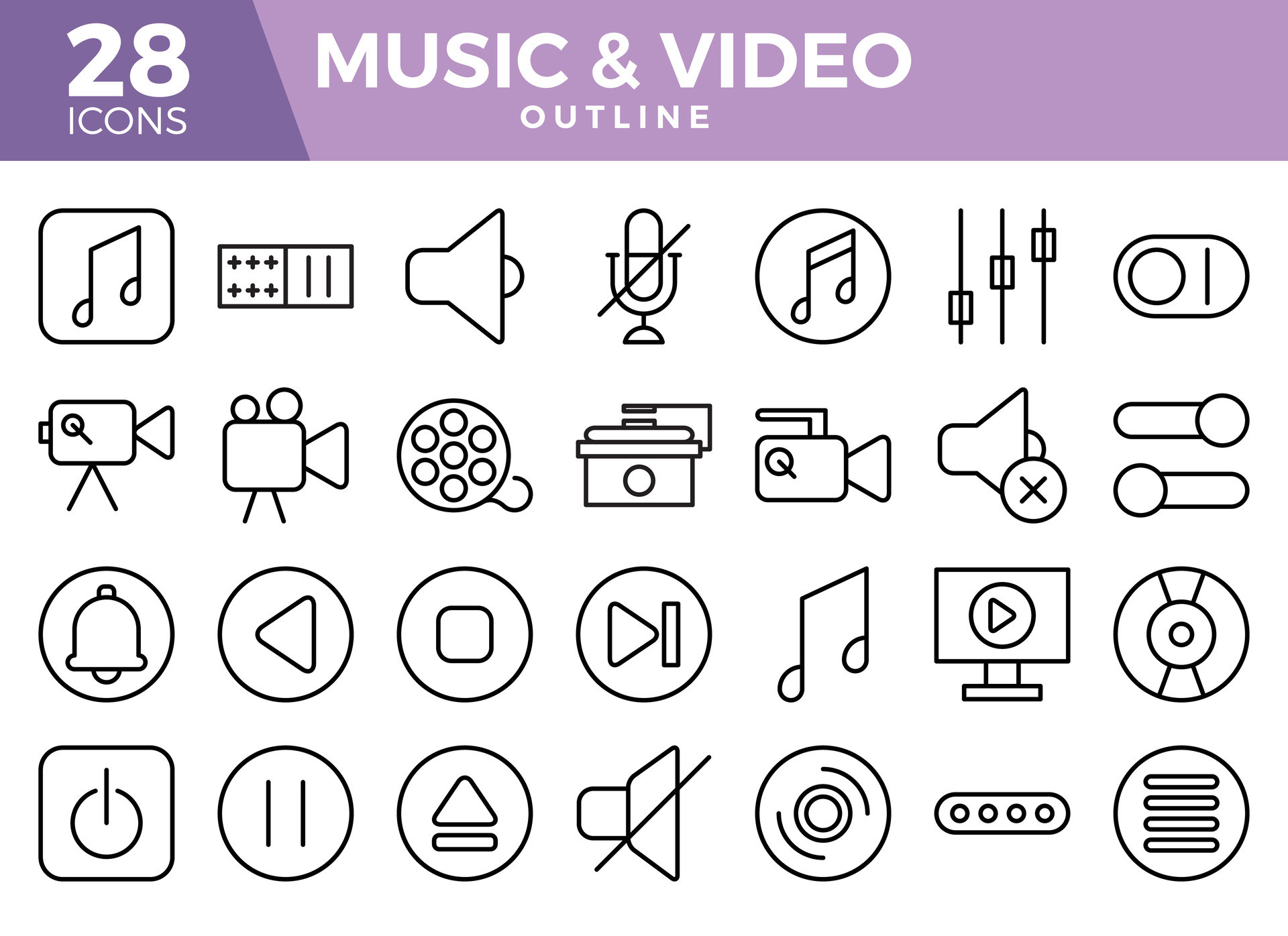 Music and video outline icons set. The collections include for web design ,app design, UI design ...