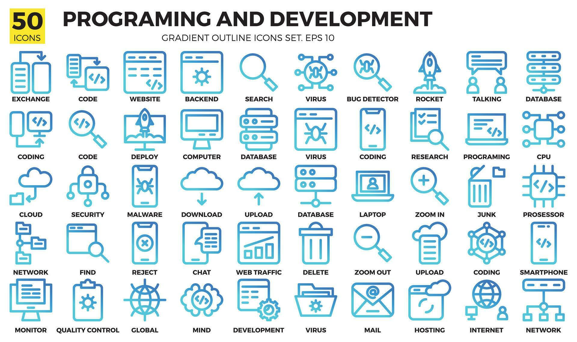 programing and development gradient outline icons set. The collection includes of business ...