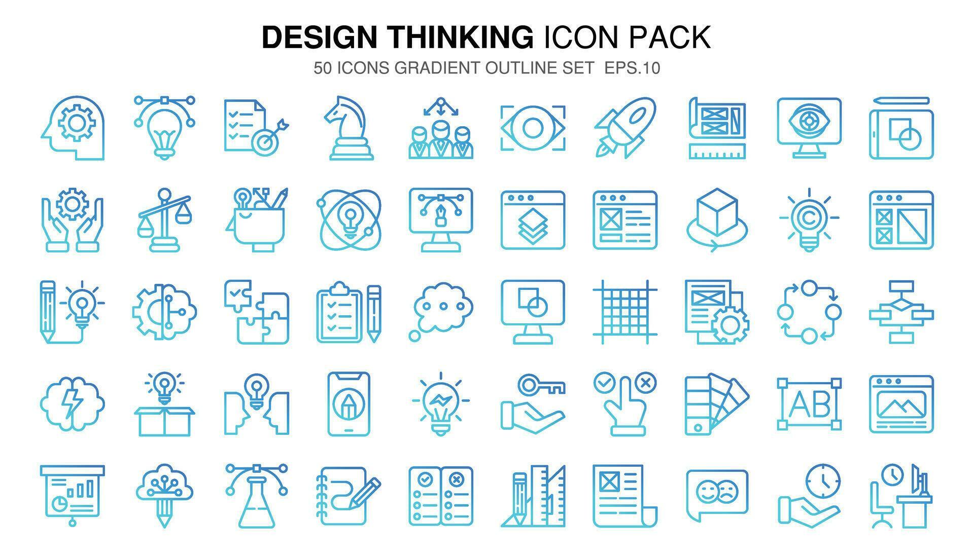 A set pack Design Thinking of gradient outline icons set. The collection includes of business ...