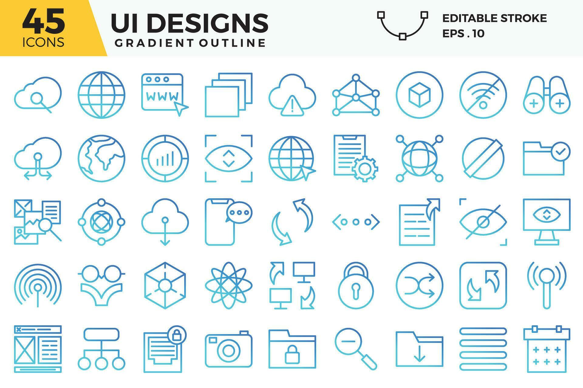 UI design gradient outline icons set. The collections include for web design ,app design, UI ...