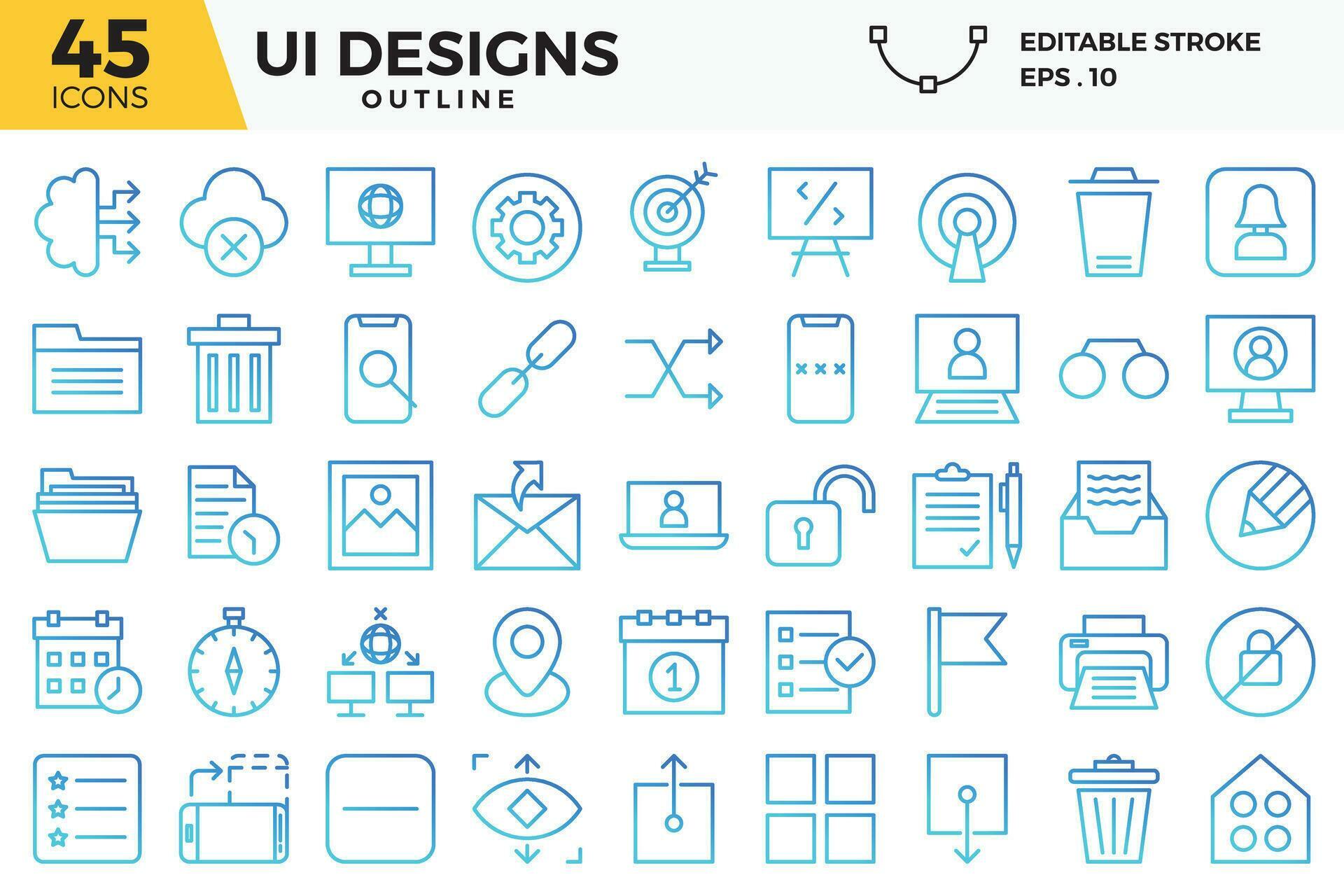 UI design gradient outline icons set. The collections include for web design ,app design, UI ...