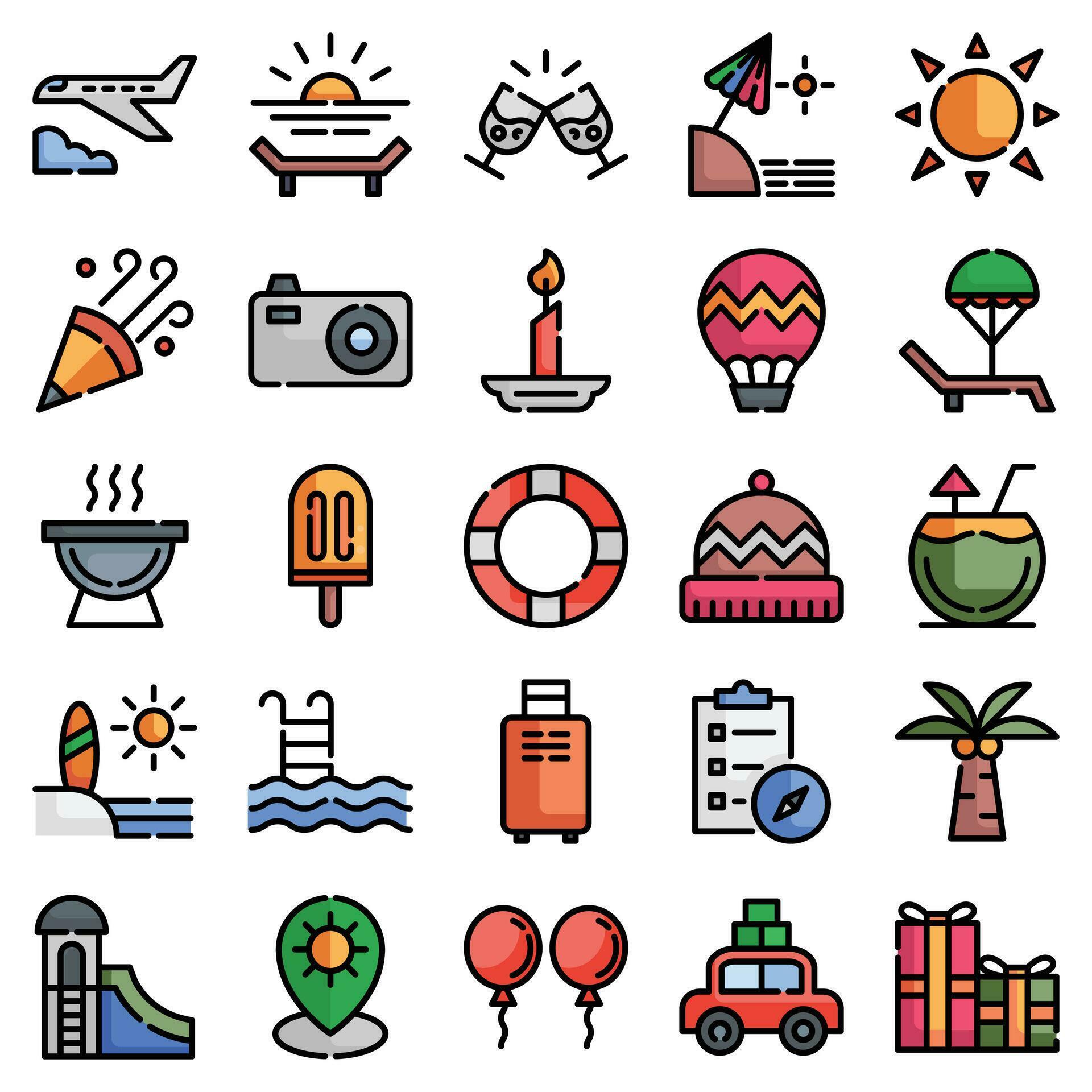 Holidays filled outline icons set. The collection includes web design, application design, UI ...