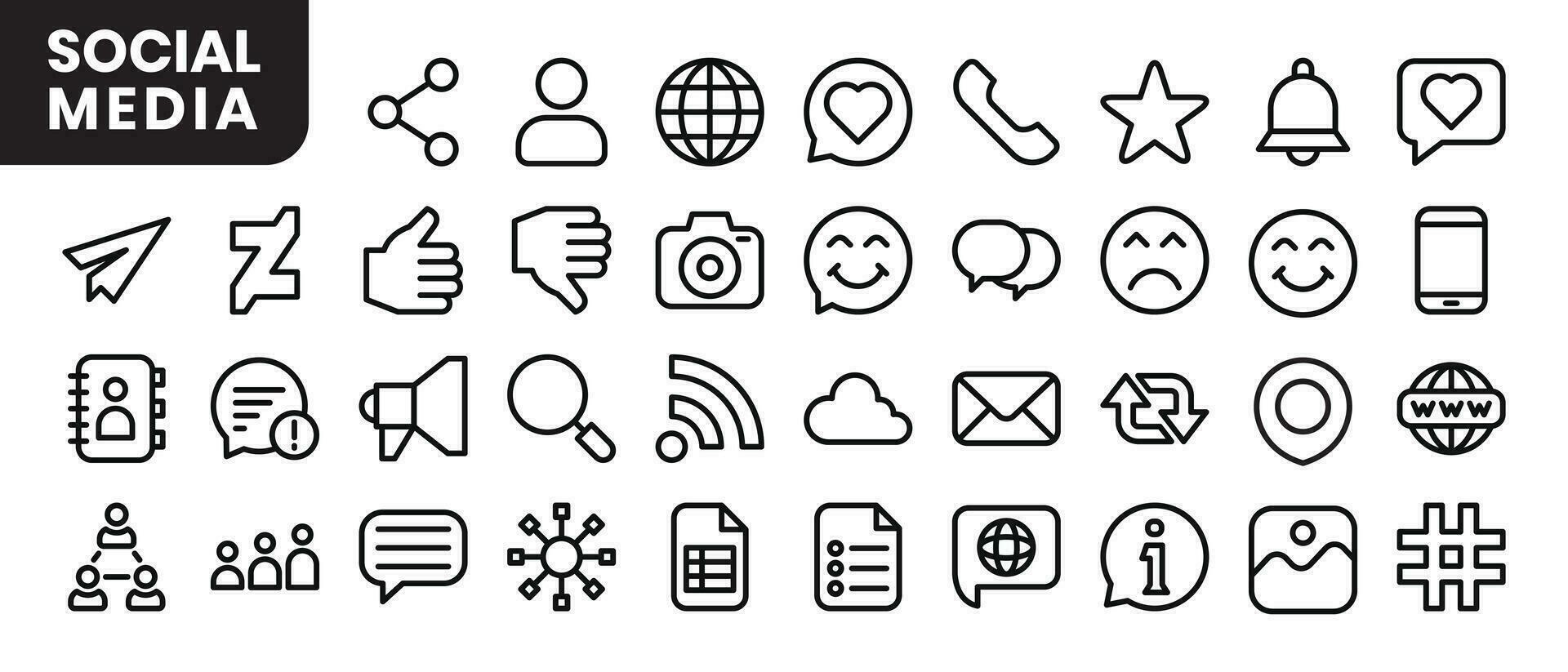 Social Network of outline icons set. The collection includes of ...