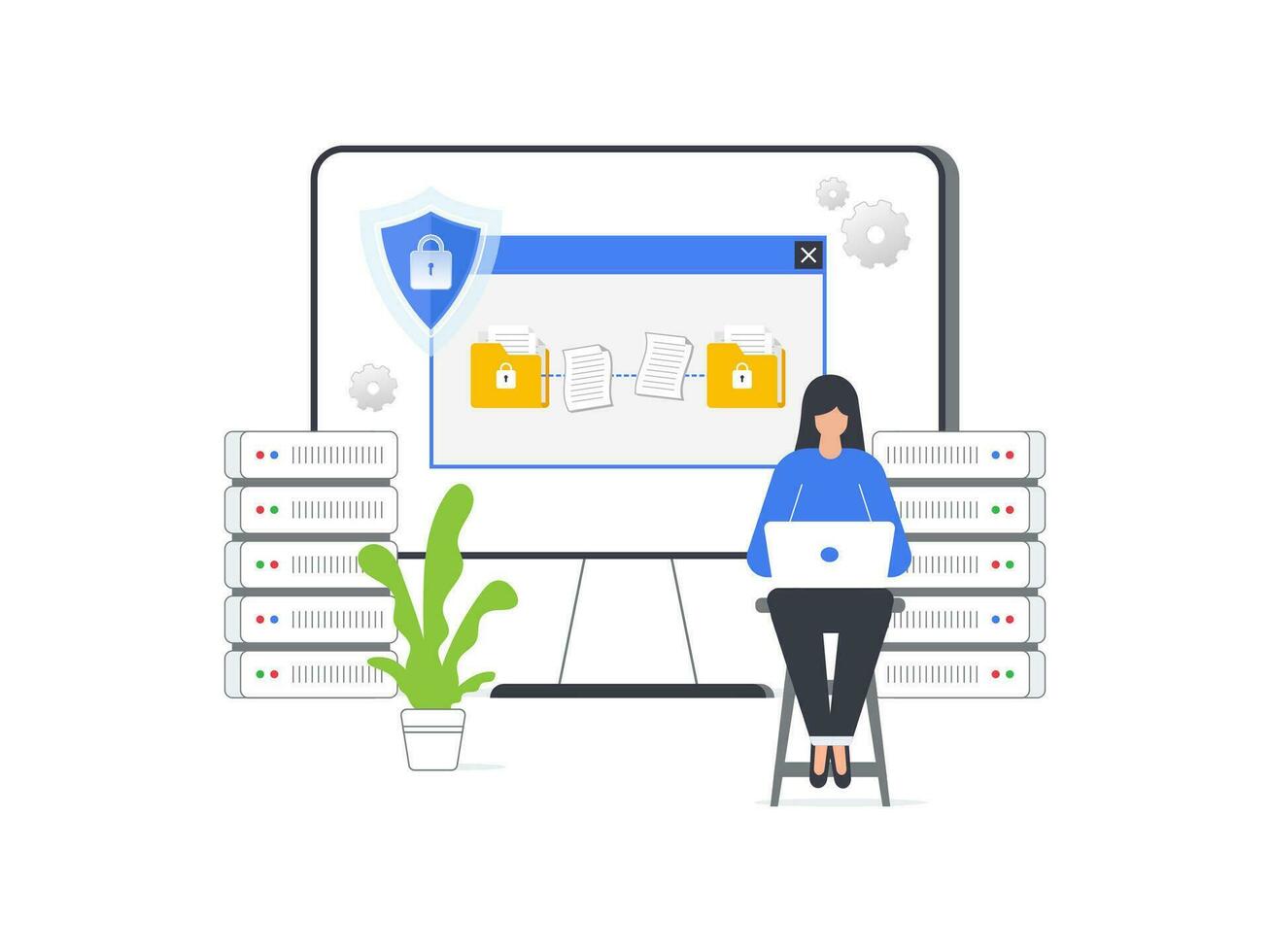File transfer concept with data backup, document storage, cloud ...