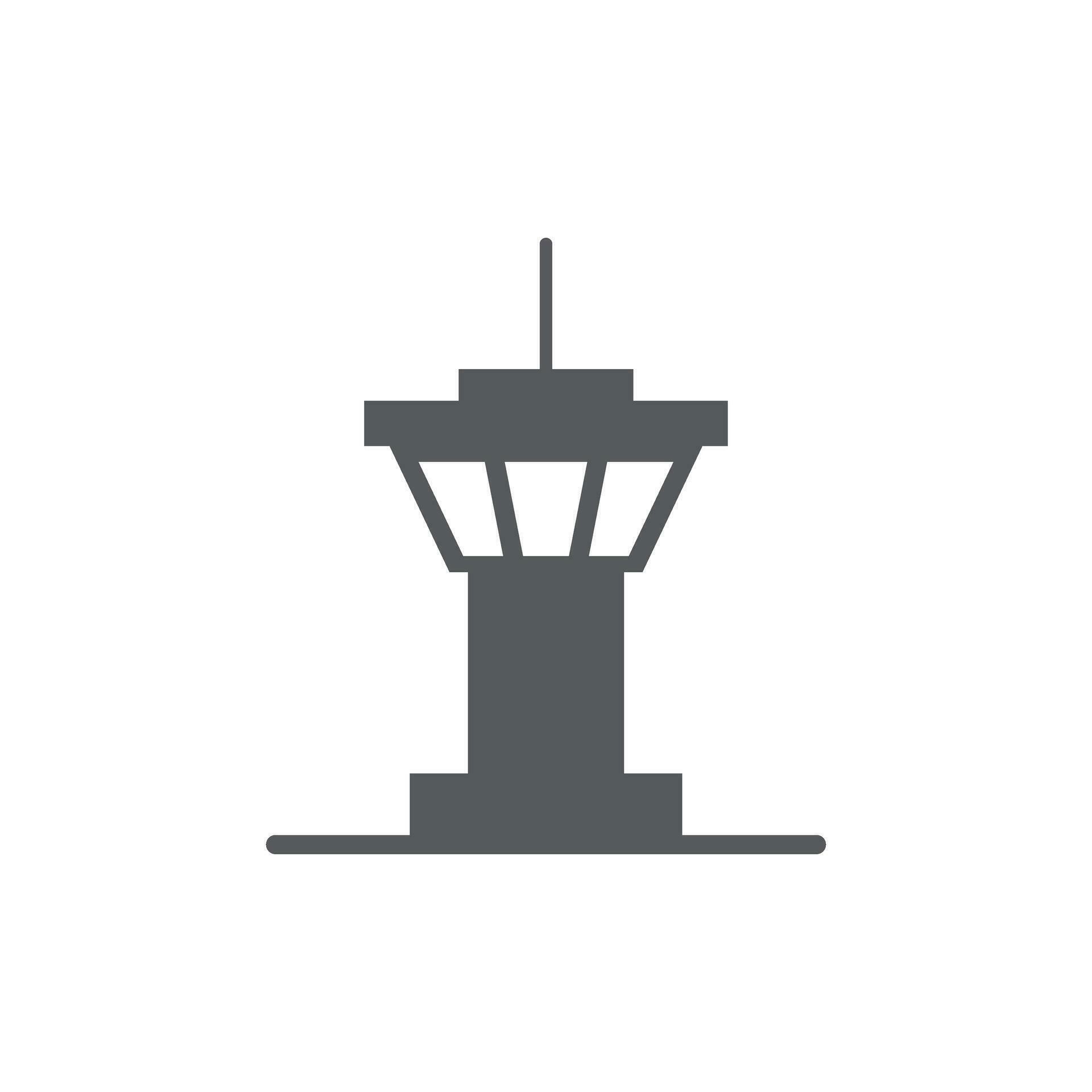 Flight Control Tower Icon In Flat Style Navigation Monitor Vector