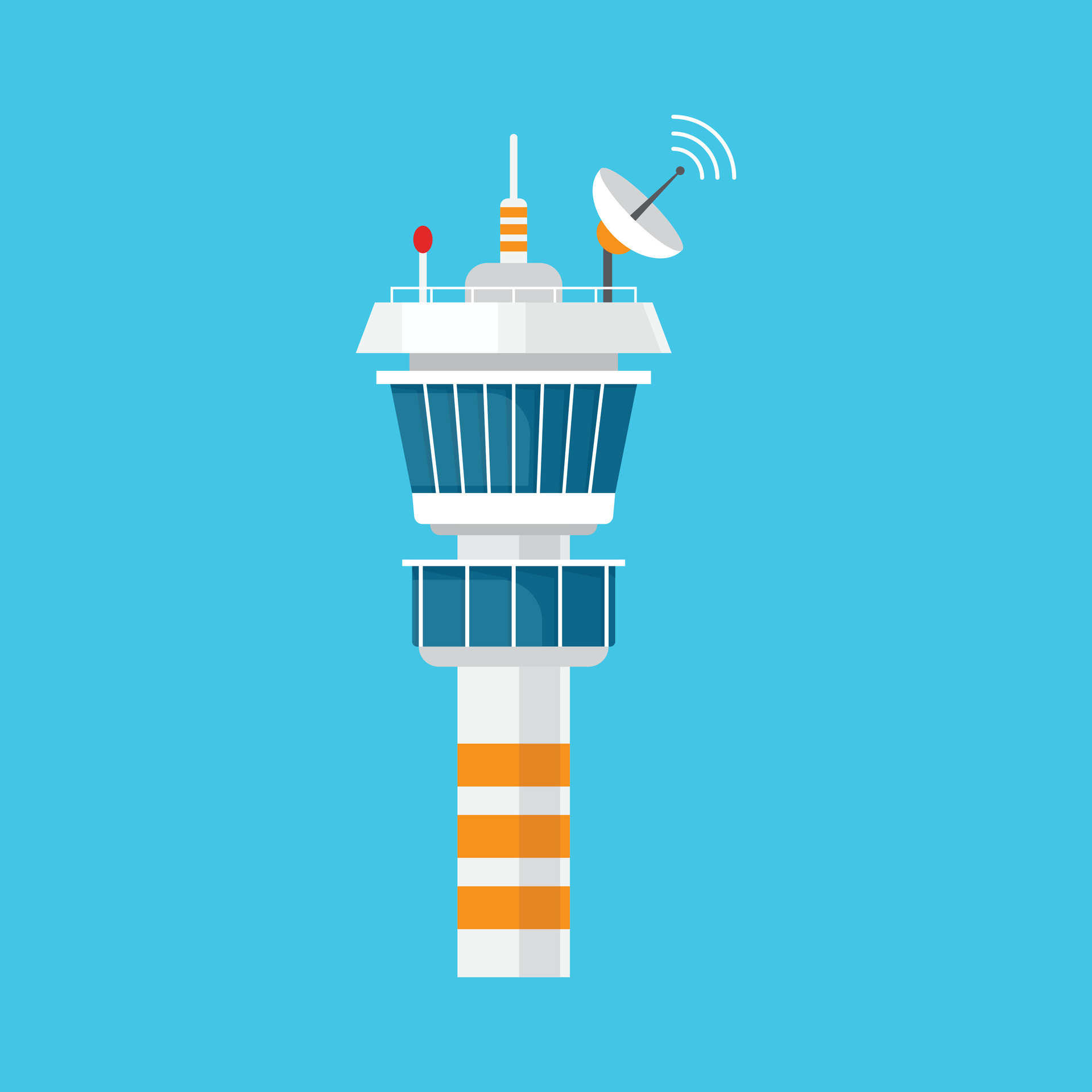 Flight Control Tower Icon In Flat Style Navigation Monitor Vector