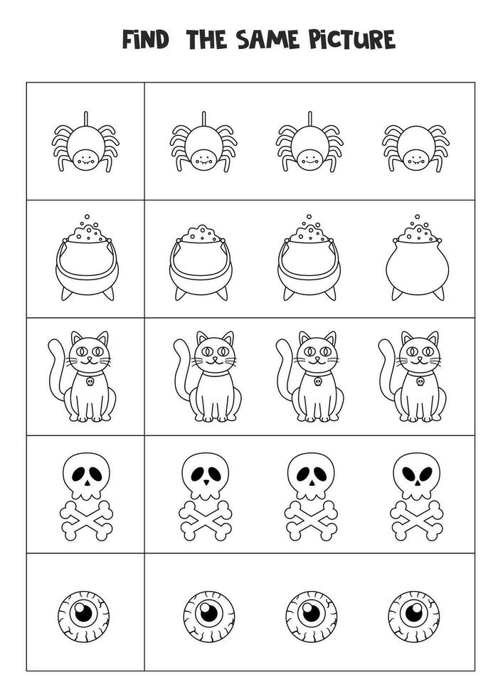 Find two the same Halloween pictures. Black and white worksheet ...