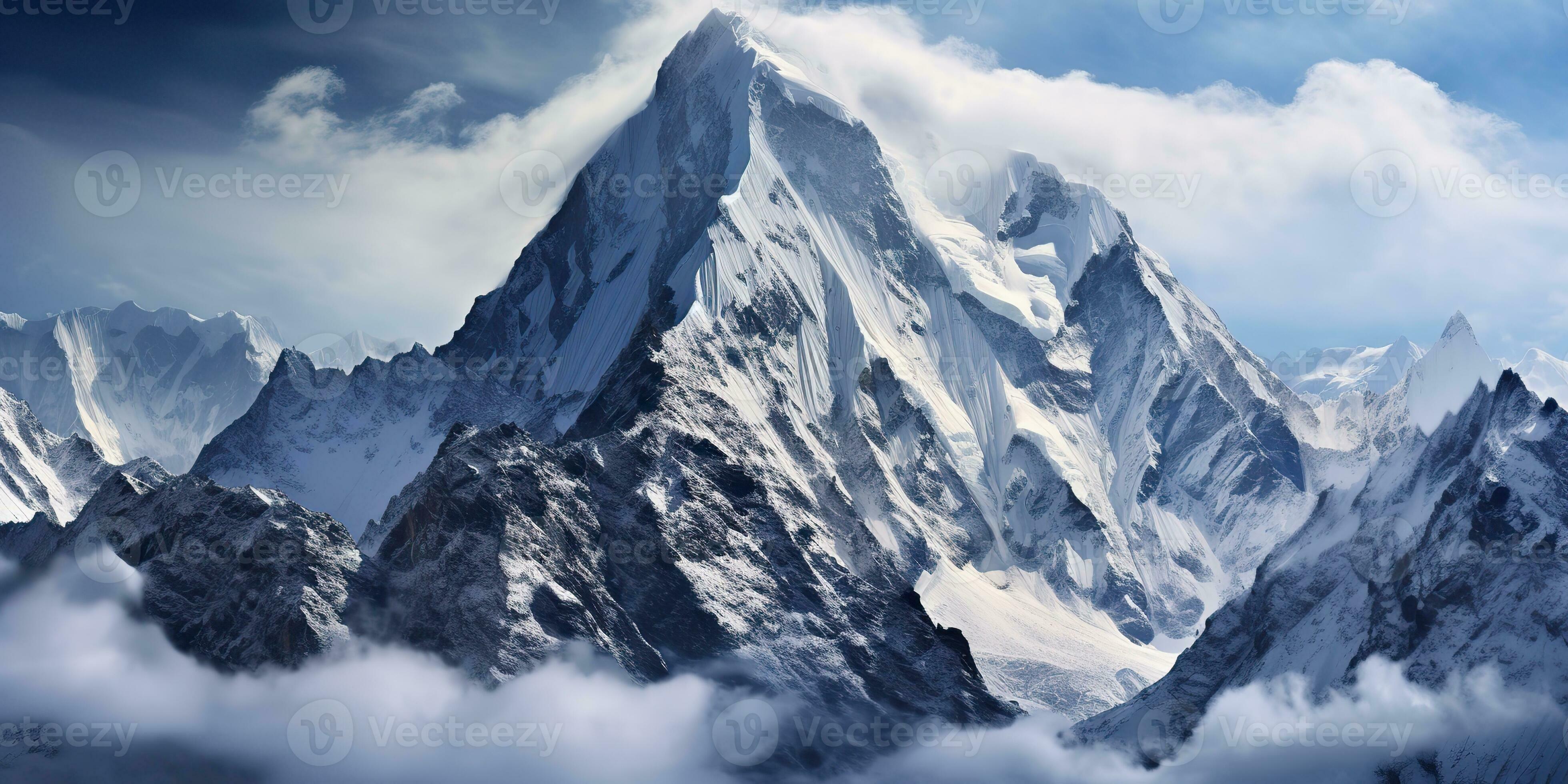 AI Generated. AI Generative. Snow ice faded mountain hill peak. Nature ...