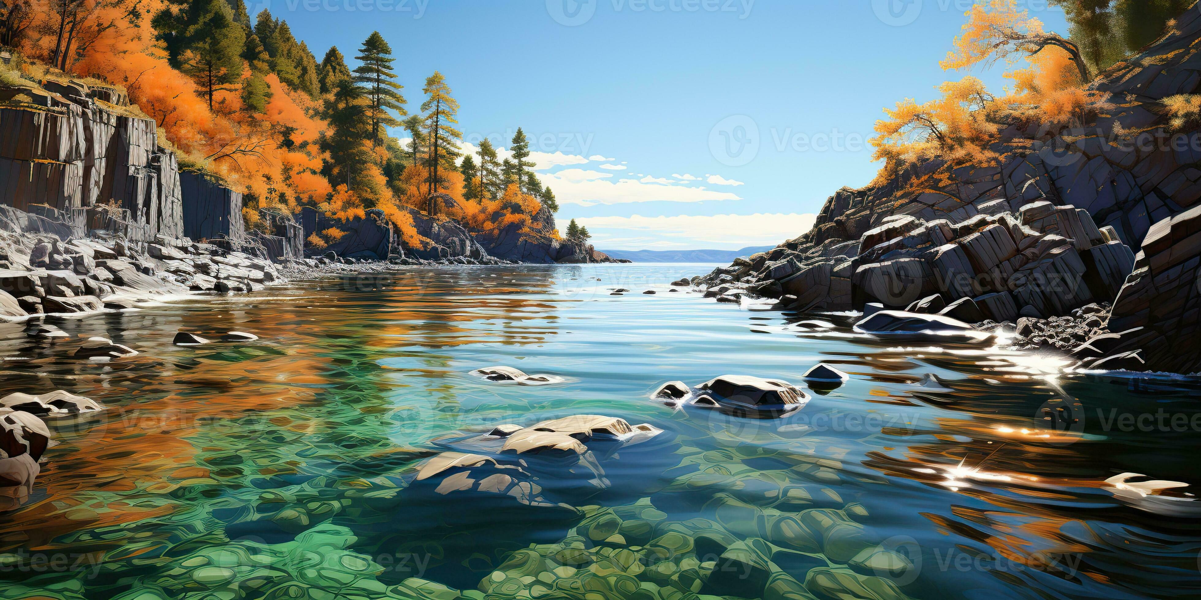 AI Generated. AI Generative. Beautiful nature outdoor water river lake ...