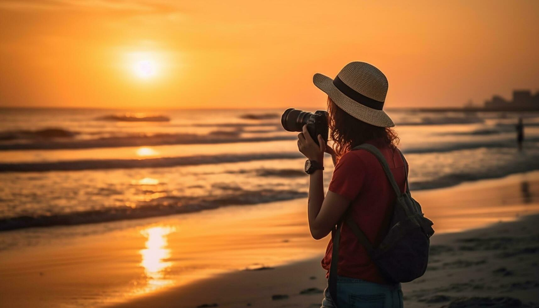 One person photographing nature, holding camera, capturing sunset ... One person photographing nature, holding camera, capturing sunset ...
