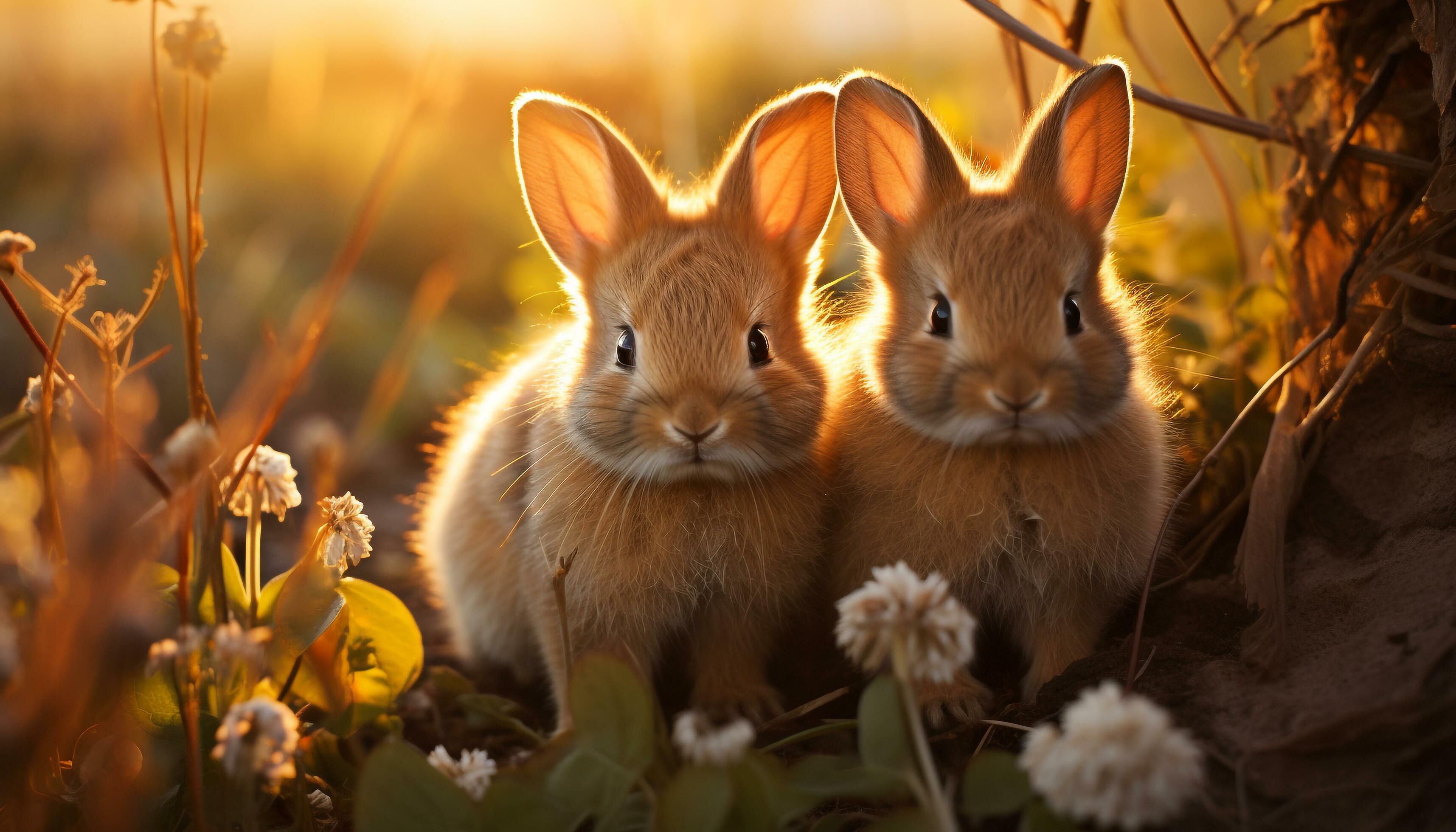 Cute rabbit sitting in grass, enjoying the outdoors with family ...