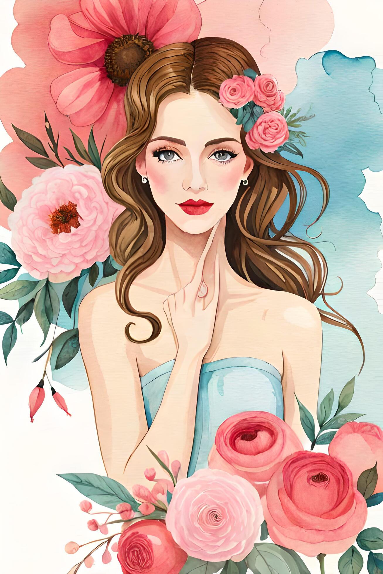 Watercolor Hand Drawn Floral Wedding Invitation Card Template Ai