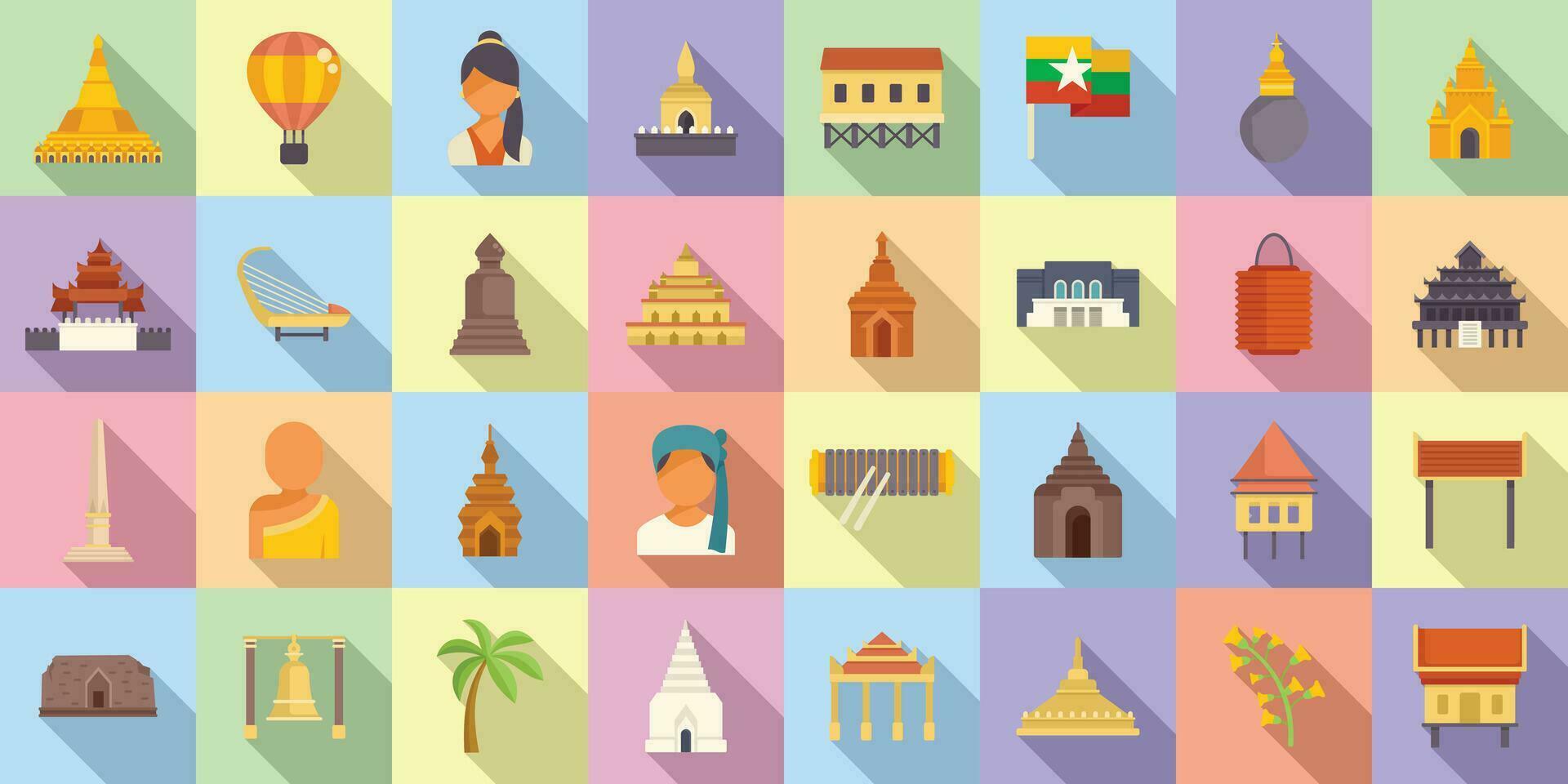 Myanmar icons set flat vector. Landmark map 29490693 Vector Art at Vecteezy Myanmar icons set flat vector. Landmark map 29490693 Vector Art at Vecteezy