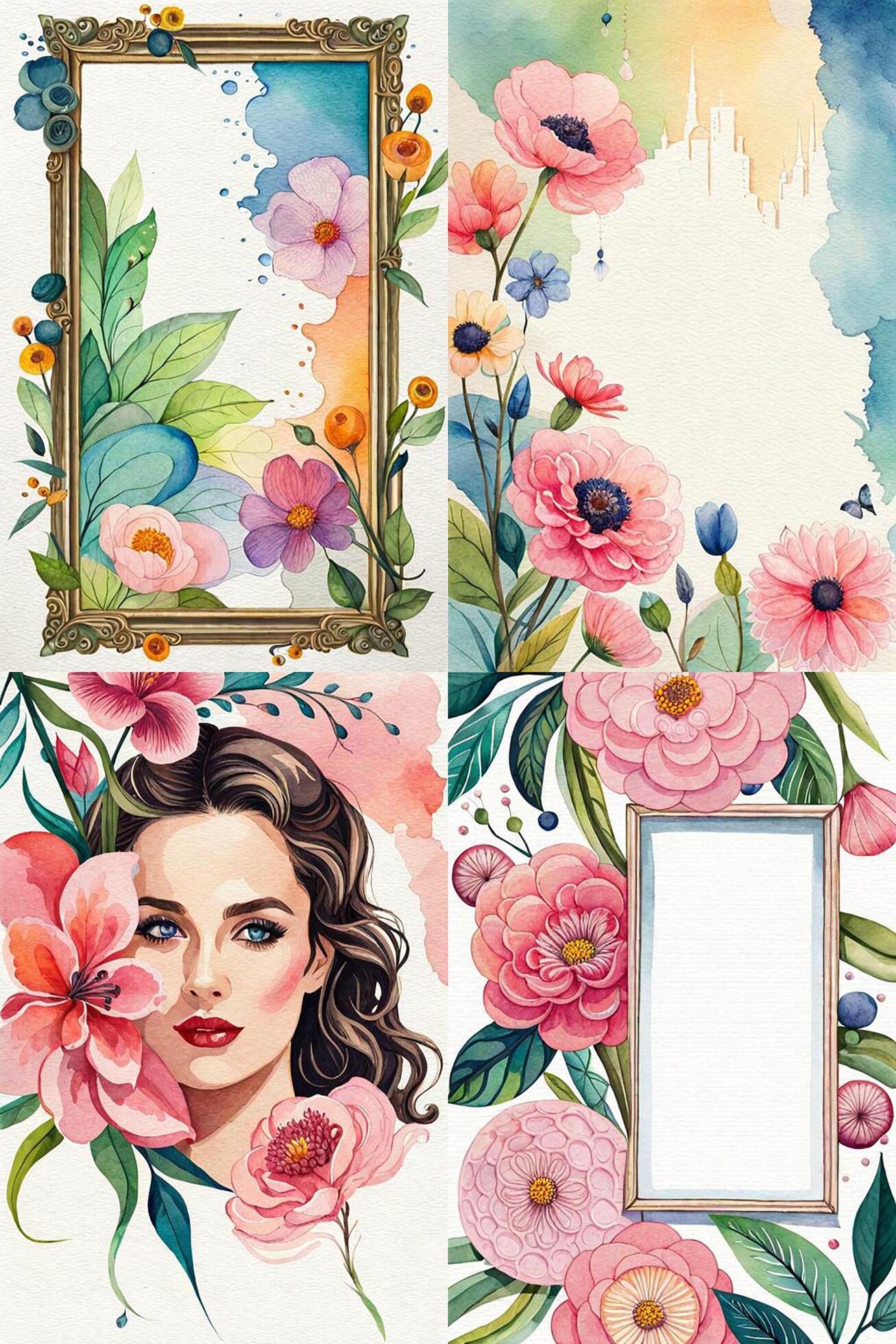 Watercolor Hand Drawn Floral Wedding Invitation Card Template Design Ai