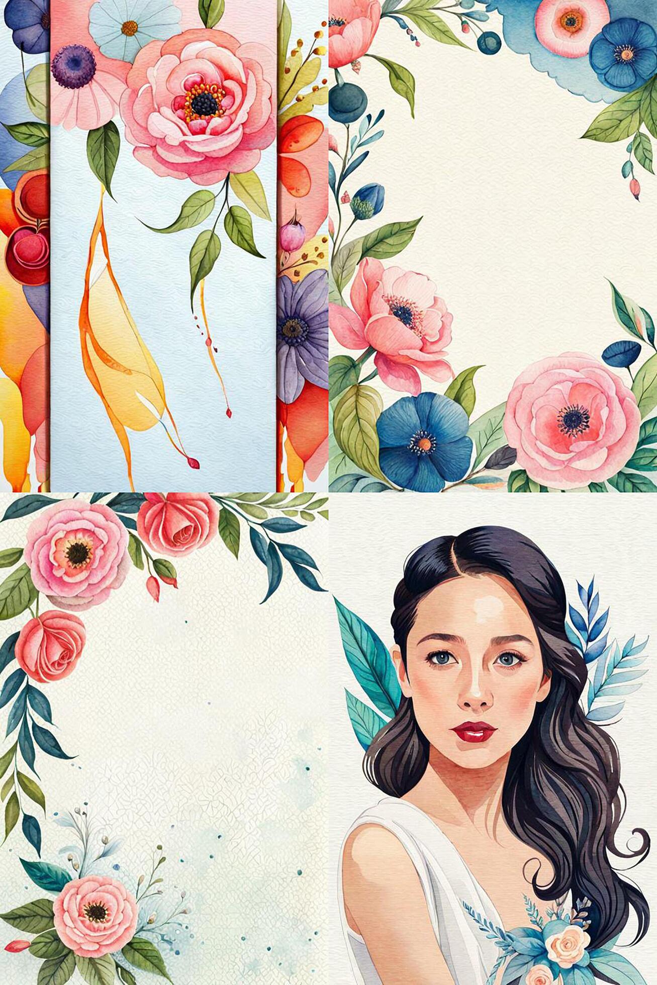 Watercolor Hand Drawn Floral Wedding Invitation Card Template Design Ai