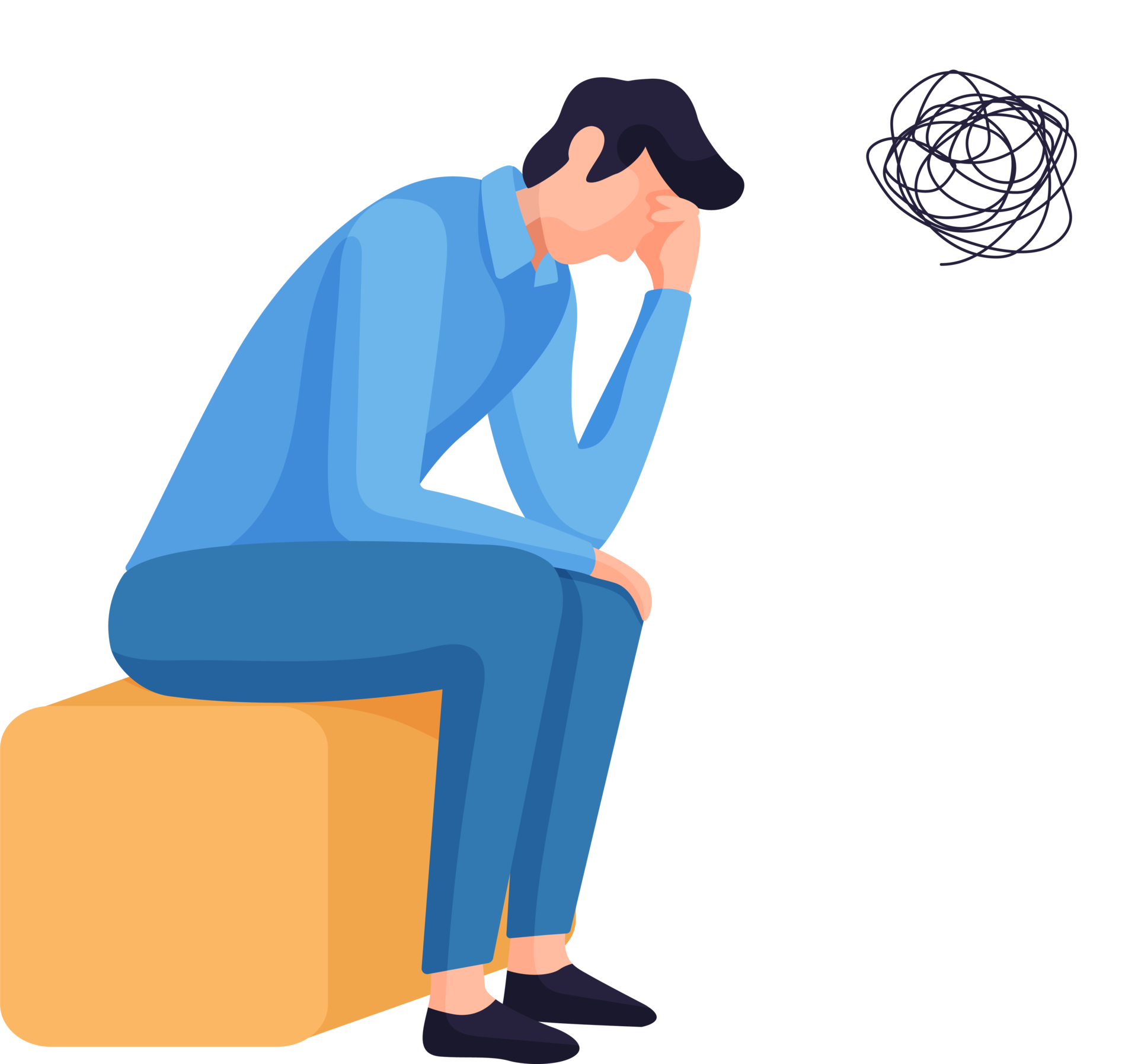 Man sitting holding his head Anxiety and stress attitude, flat ...