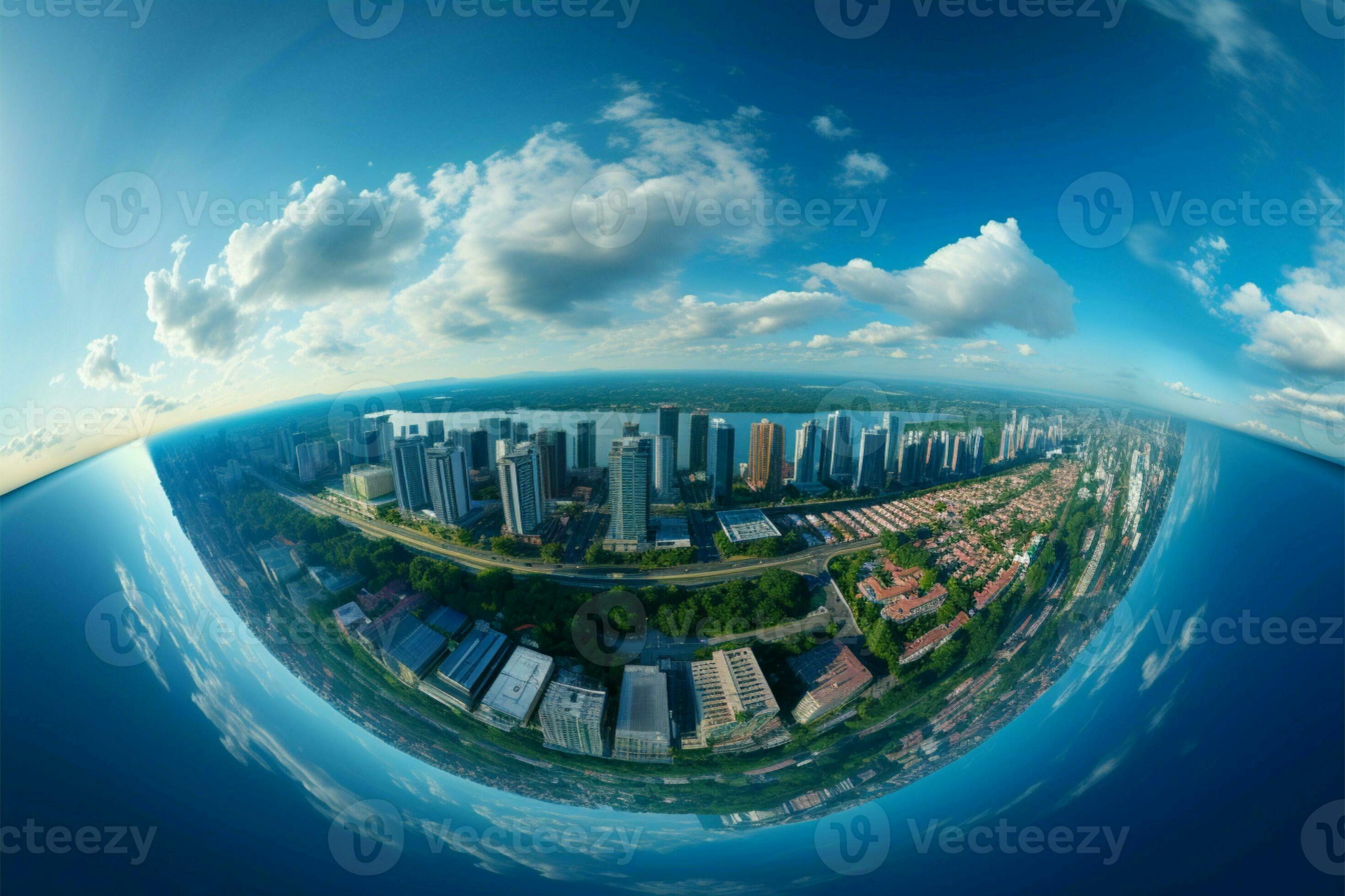 360 degree sphere view, Cityscape under an expansive sky panorama AI Generated 29495998 Stock ...