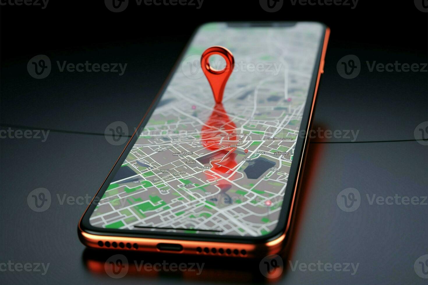 Navigation concept. 3D smartphone features striking red map pointer AI Generated 29496455 Stock ...