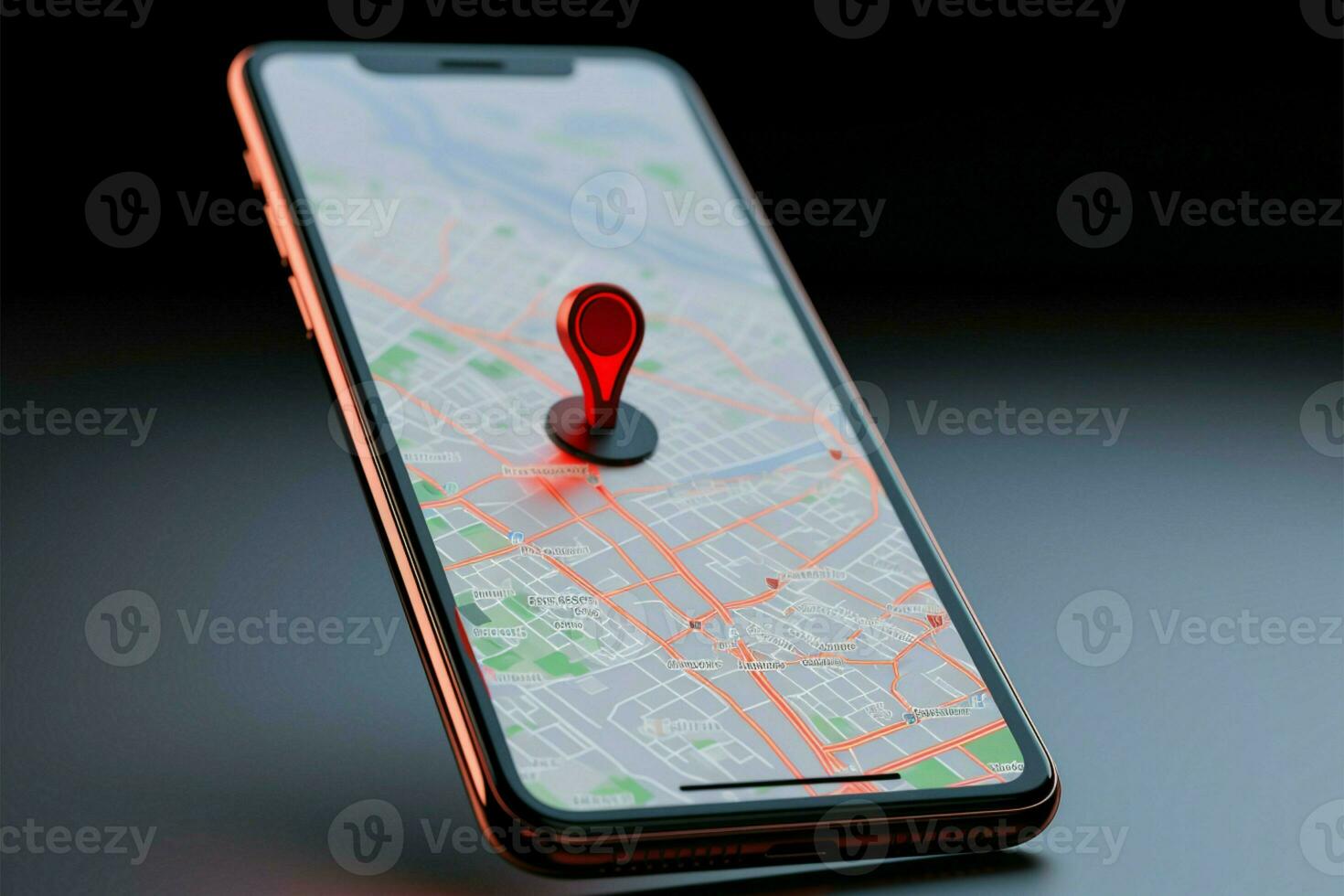 3D rendering, Smartphone displays red map pointer icon, screen empty AI ... 3D rendering, Smartphone displays red map pointer icon, screen empty AI ...