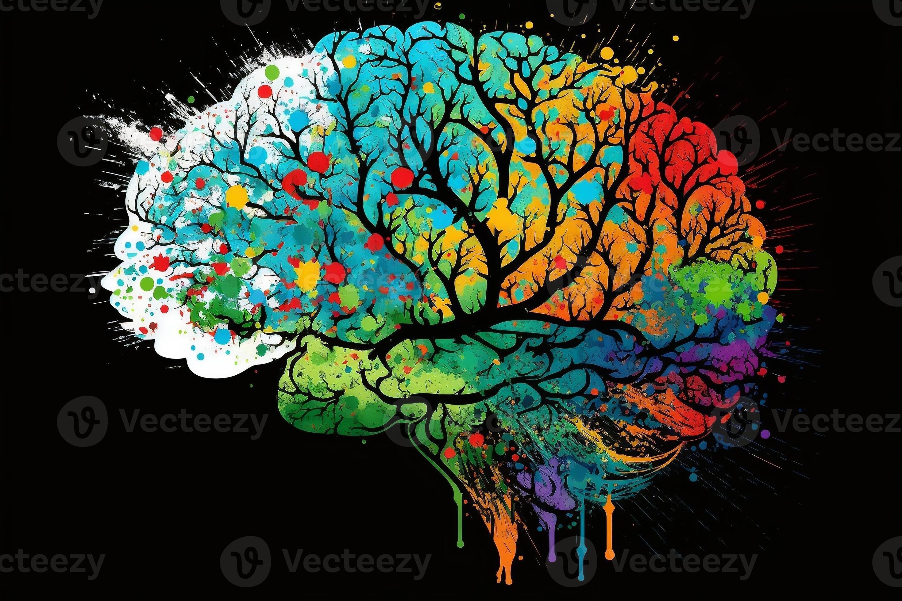 Illustration of a vibrant exploding brain representing creativity and a ...