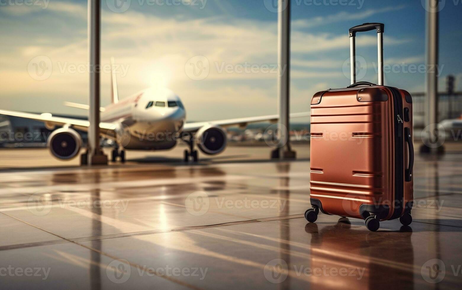 Luggage on the Airport Terminal with Airplanes, Generative Ai 29503980 ...