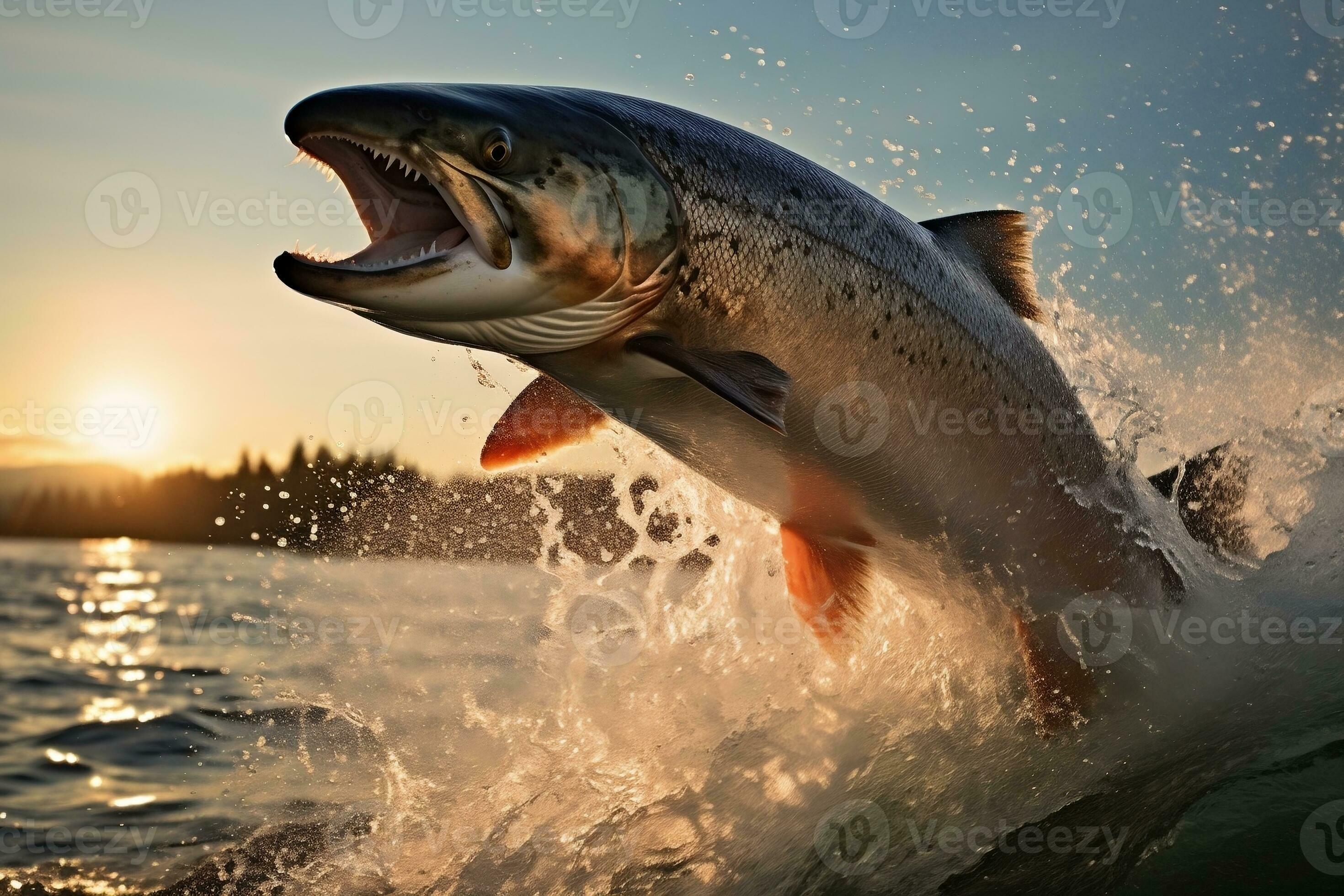 Photo of a 40-Pound Chinook Salmon Fish Jumping, Generative AI 29504230 ...