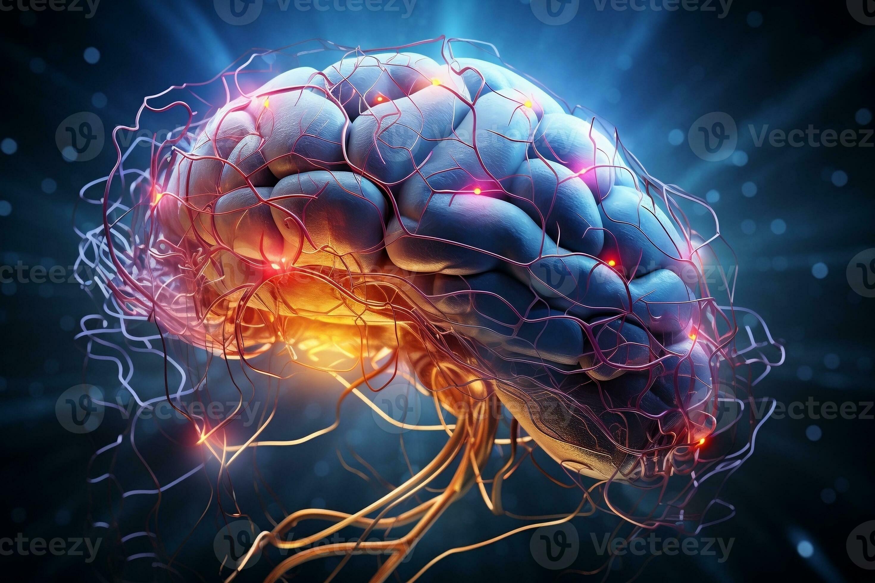 Brain Mapping - Detailed Neural Connections in Rendered Brain. Generative by Ai 29505944 Stock ...
