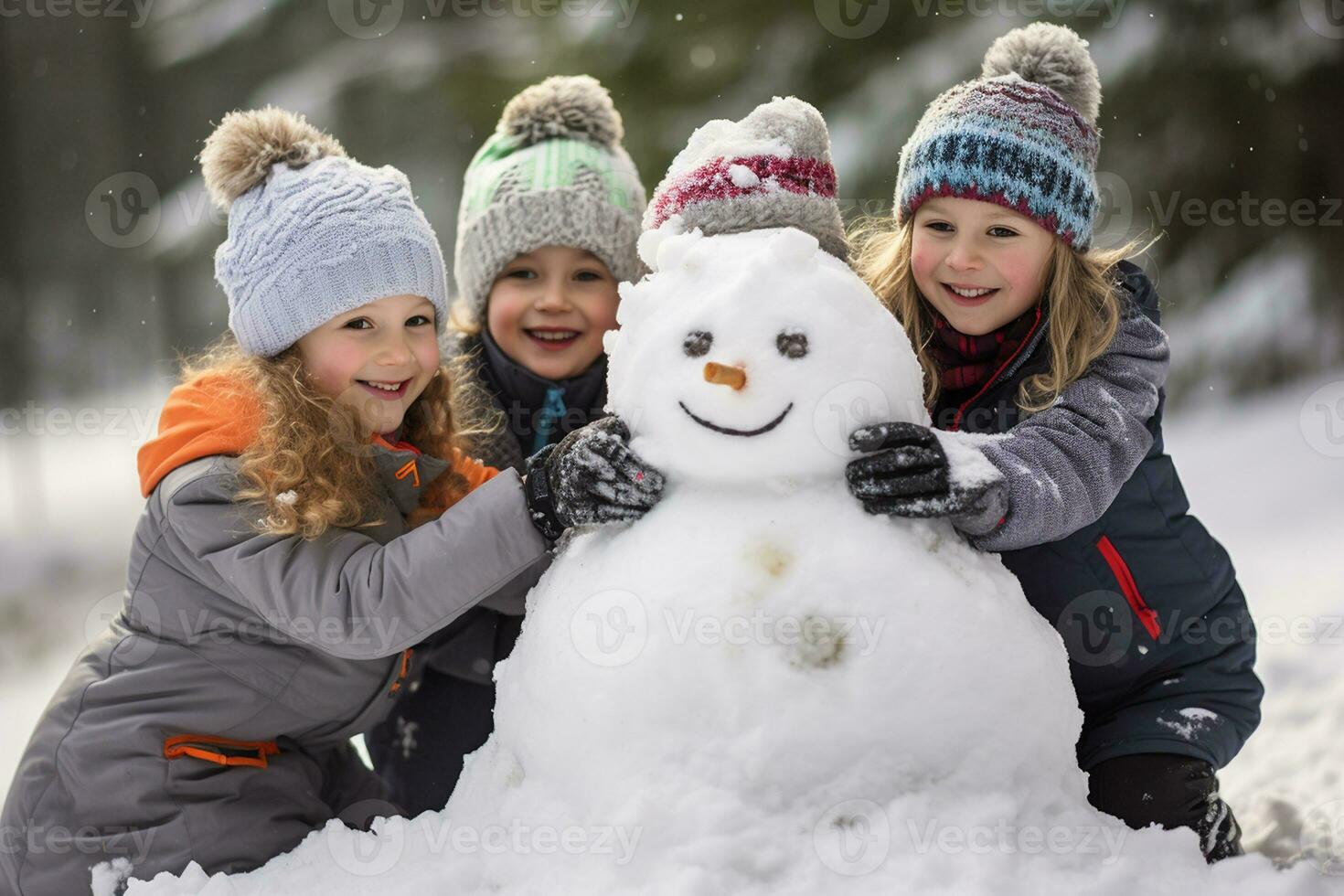 Group of Kids Building a Snowman. Generative By Ai 29507587 Stock Photo ...