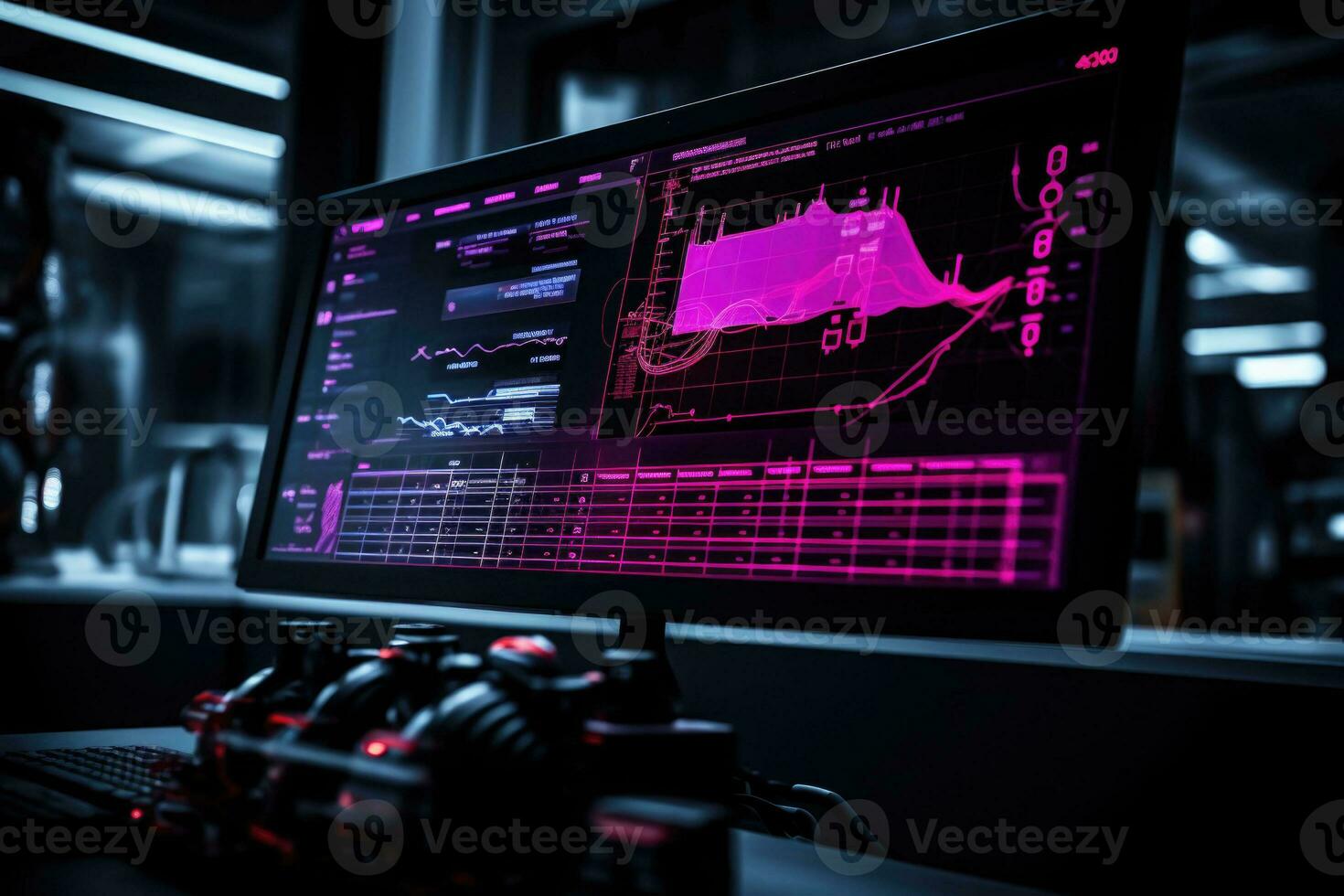 Data science. Scientist computing, analysing and visualizing complex data set on computer. AI ...