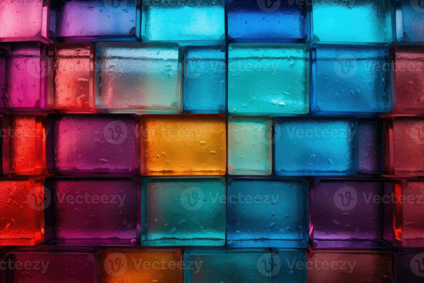 Colorful glass block wall texture. Shiny transparent thick glass tiles with seams background ...