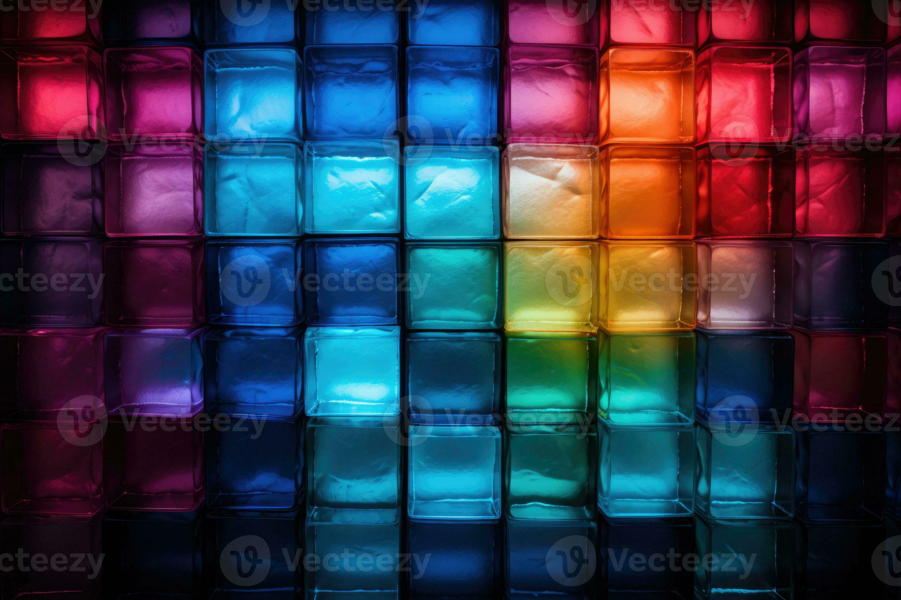 Colorful glass block wall texture. Shiny transparent thick glass tiles with seams background ...