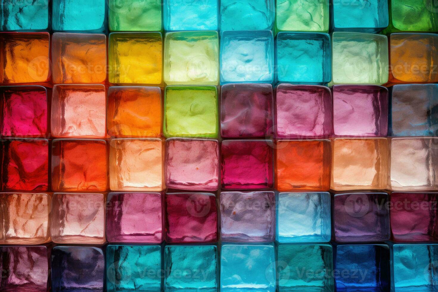 Colorful glass block wall texture. Shiny transparent thick glass tiles with seams background ...