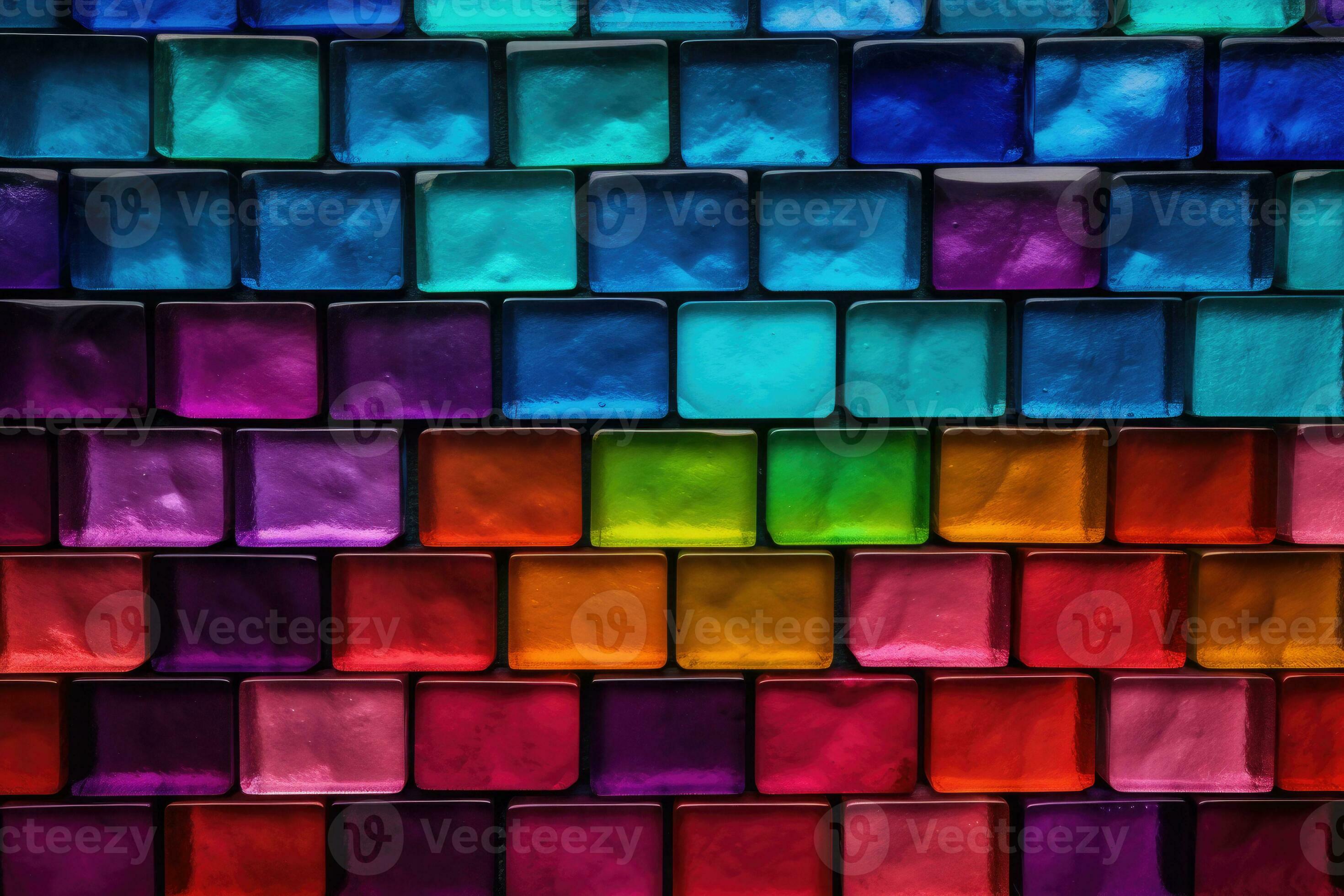 Colorful glass block wall texture. Shiny transparent thick glass tiles with seams background ...