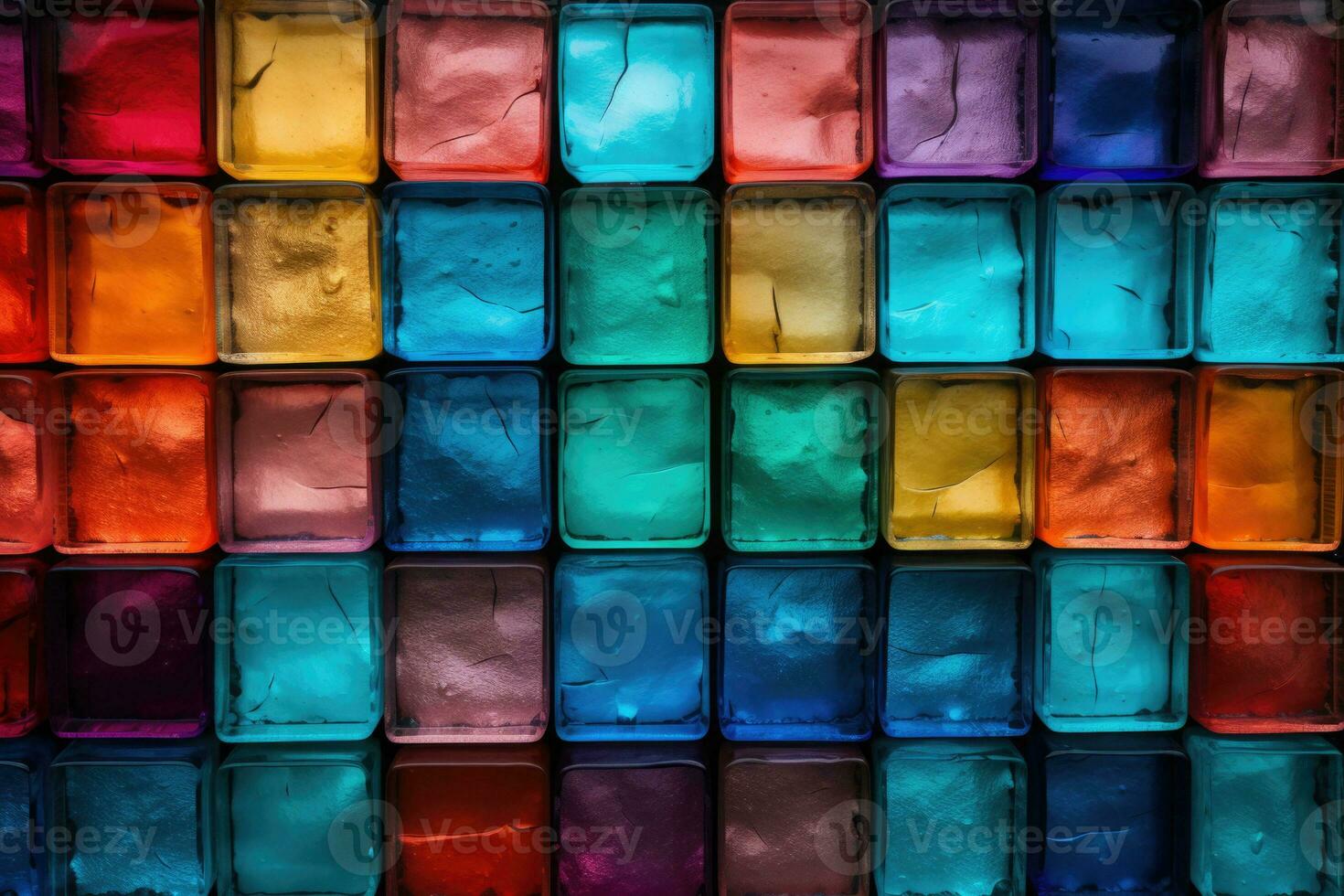 Colorful glass block wall texture. Shiny transparent thick glass tiles with seams background ...