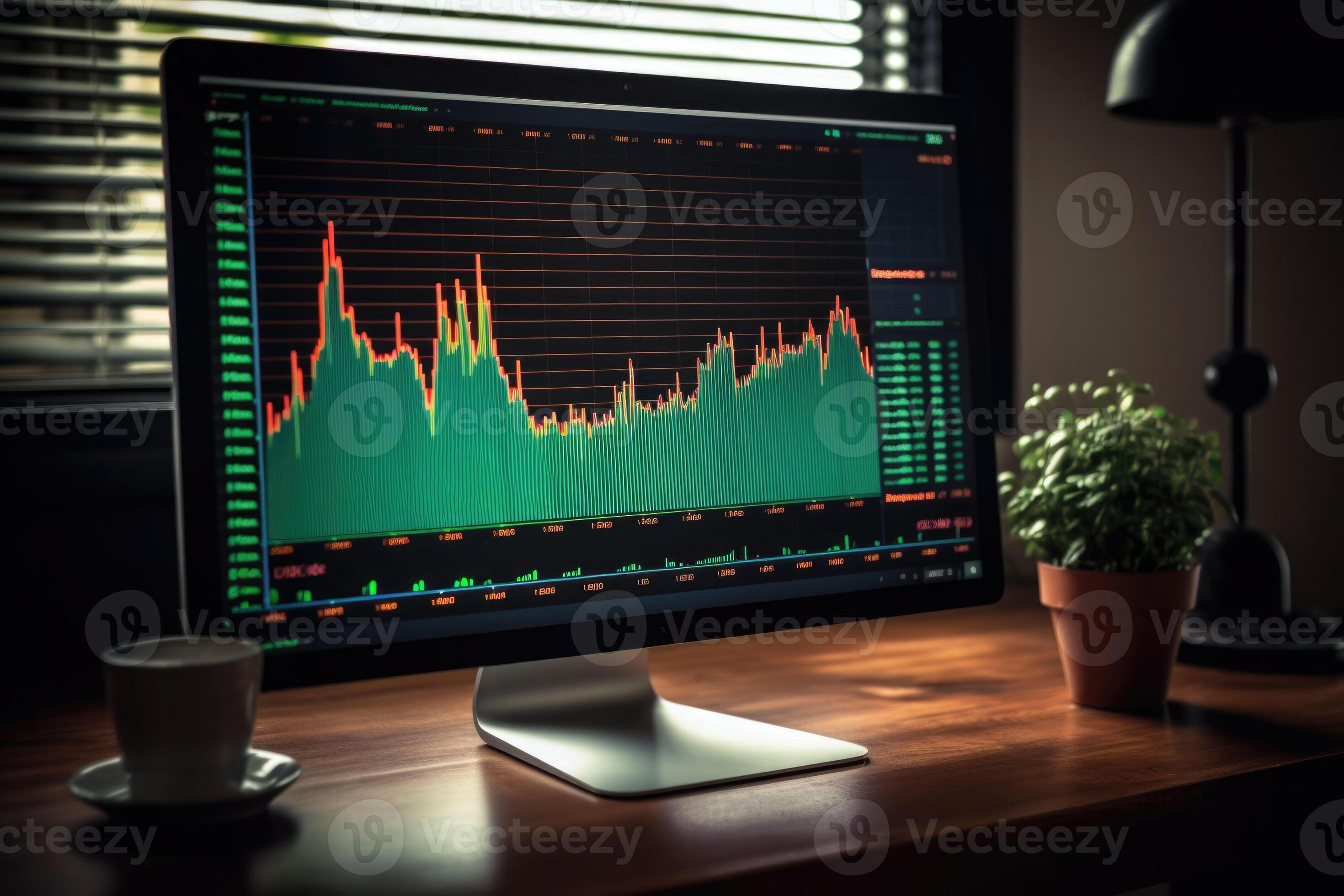 A computer monitor with a graph on the screen. Monitor screen shows ...