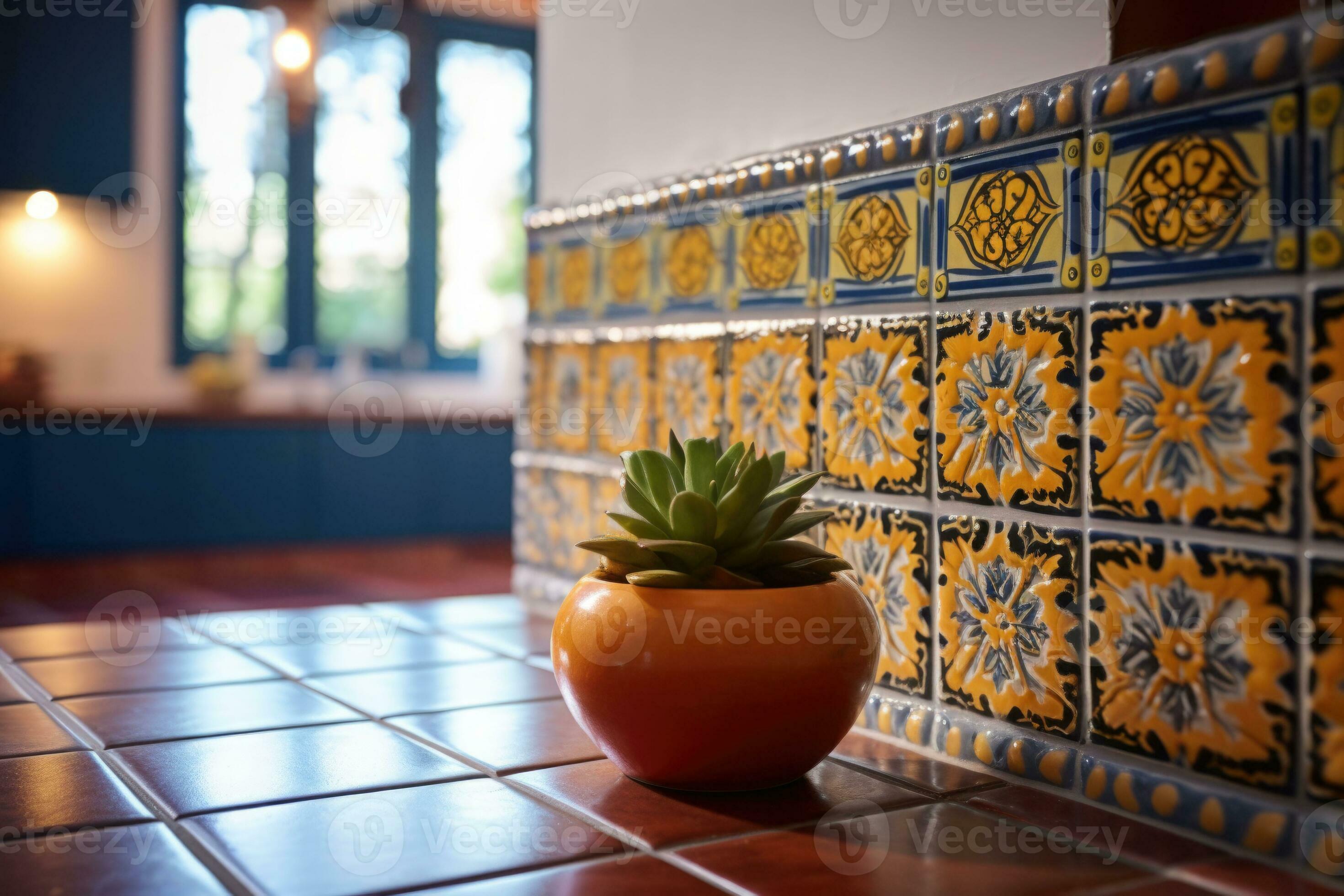 Colorful patterned tiles. Tile work of a classic style home. Generative ...