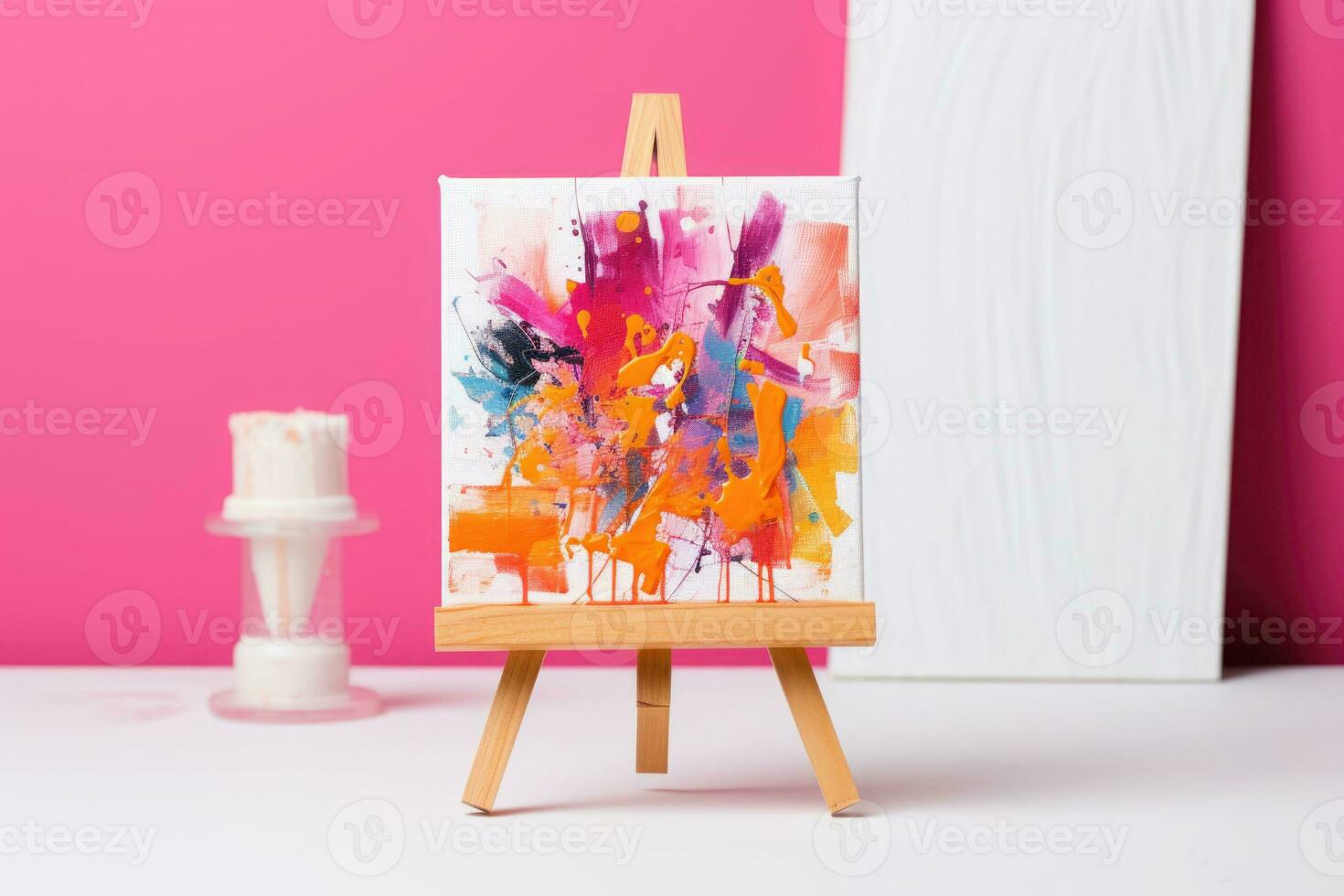 Small easel with a canvas showcasing. Abstract oil painting. Generative AI 29512097 Stock Photo ...